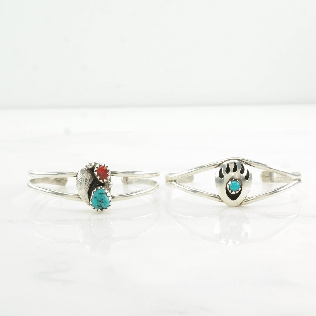 Native American Sterling Silver Baby Cuff Bracelet Turquoise, Coral - Etsy