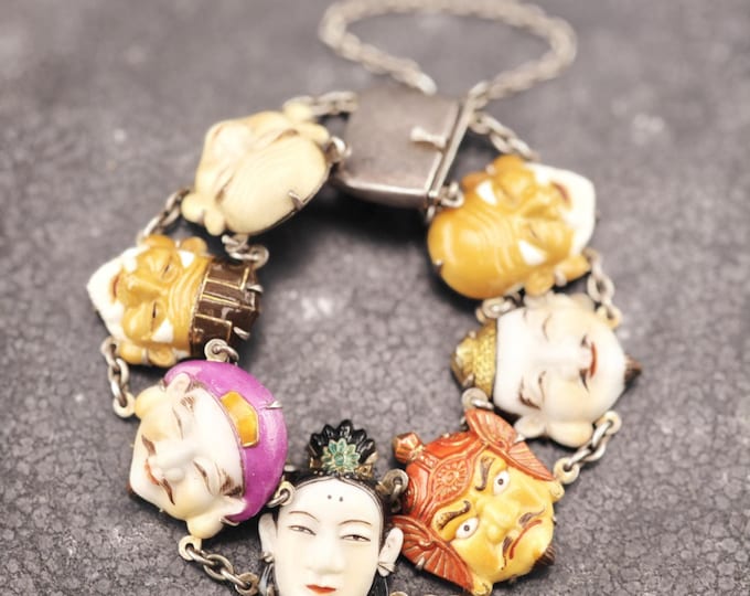 Pristine Japanese Toshikane, 7 Gods of Fortune Bracelet, Porcelain ...