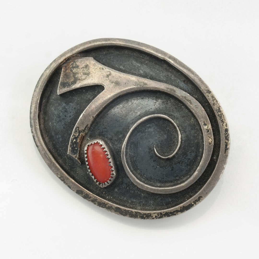 Native American Brooch Abstract, Overlay Red Coral Sterling Silver - Etsy