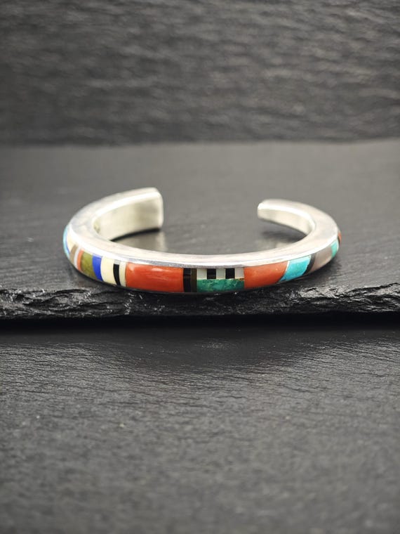 Signed Native American Inlay, Cuff Bracelet Sterling … - Gem