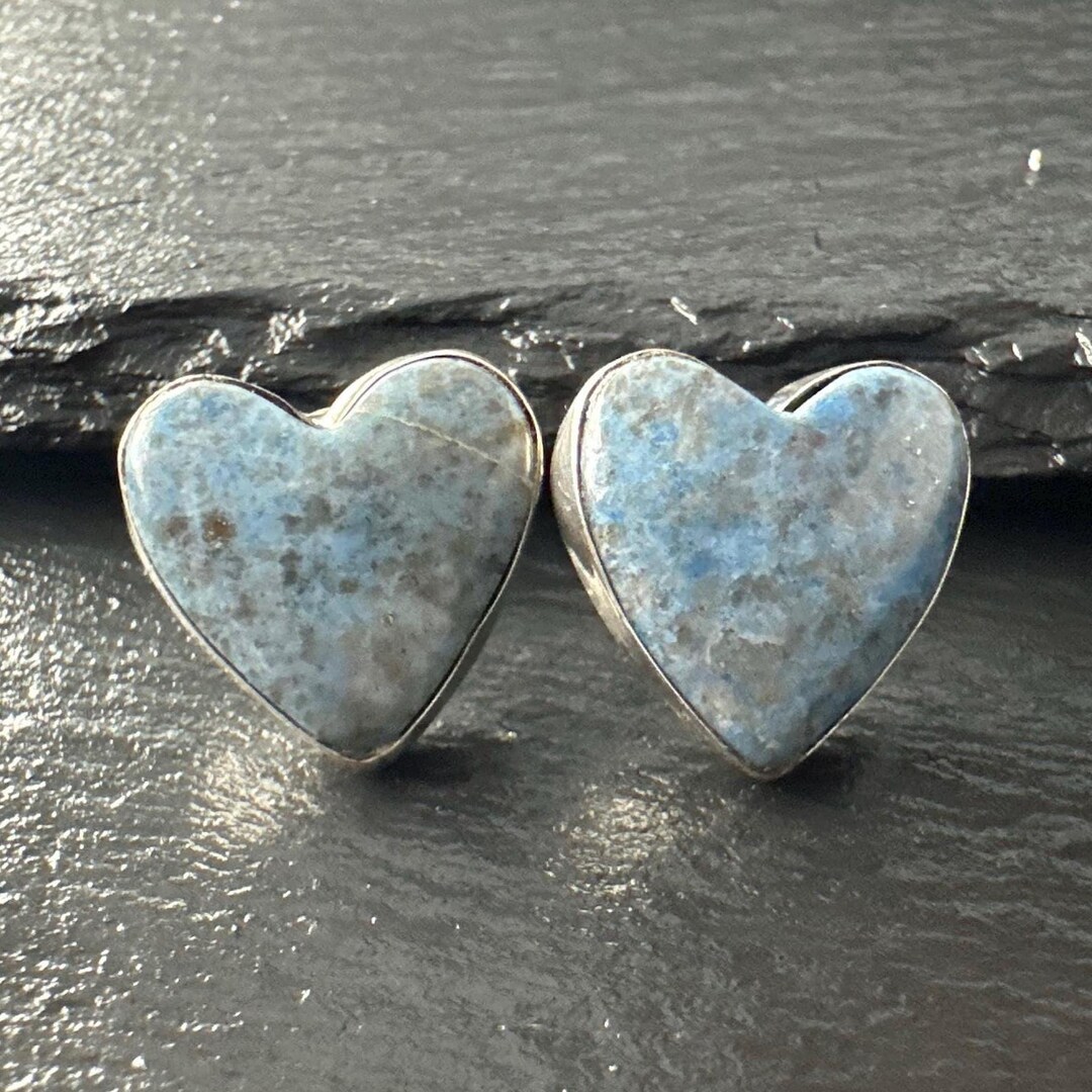 Heart Stud Earrings: Blue Lapis Lazuli - Sterling Silver - Etsy UK