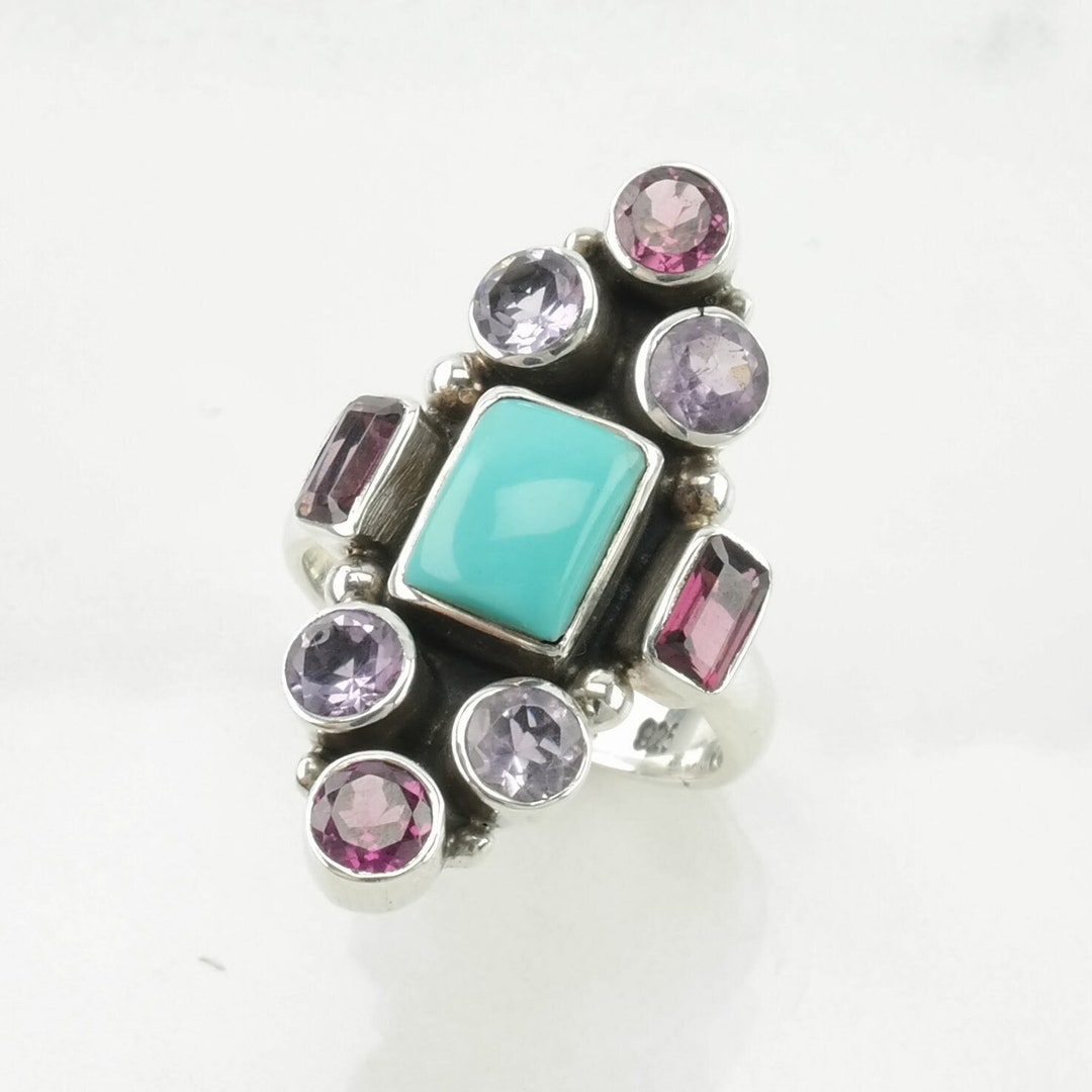 Vintage Nicky Butler Silver Ring Turquoise, Garnet, Amethyst Cluster ...