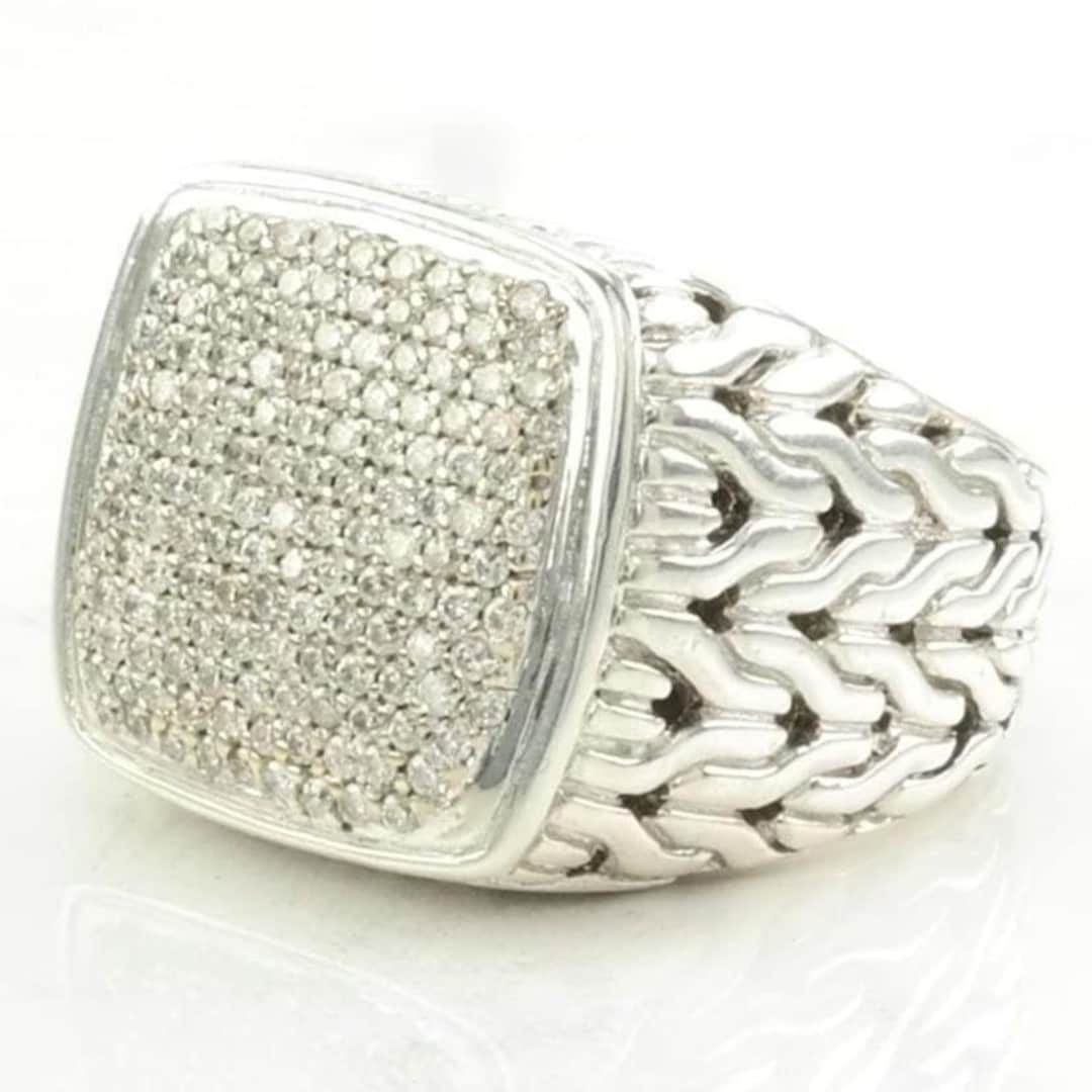 Vintage John Hardy Silver Ring Diamond, 18k Gold Accent Cluster, Chain ...