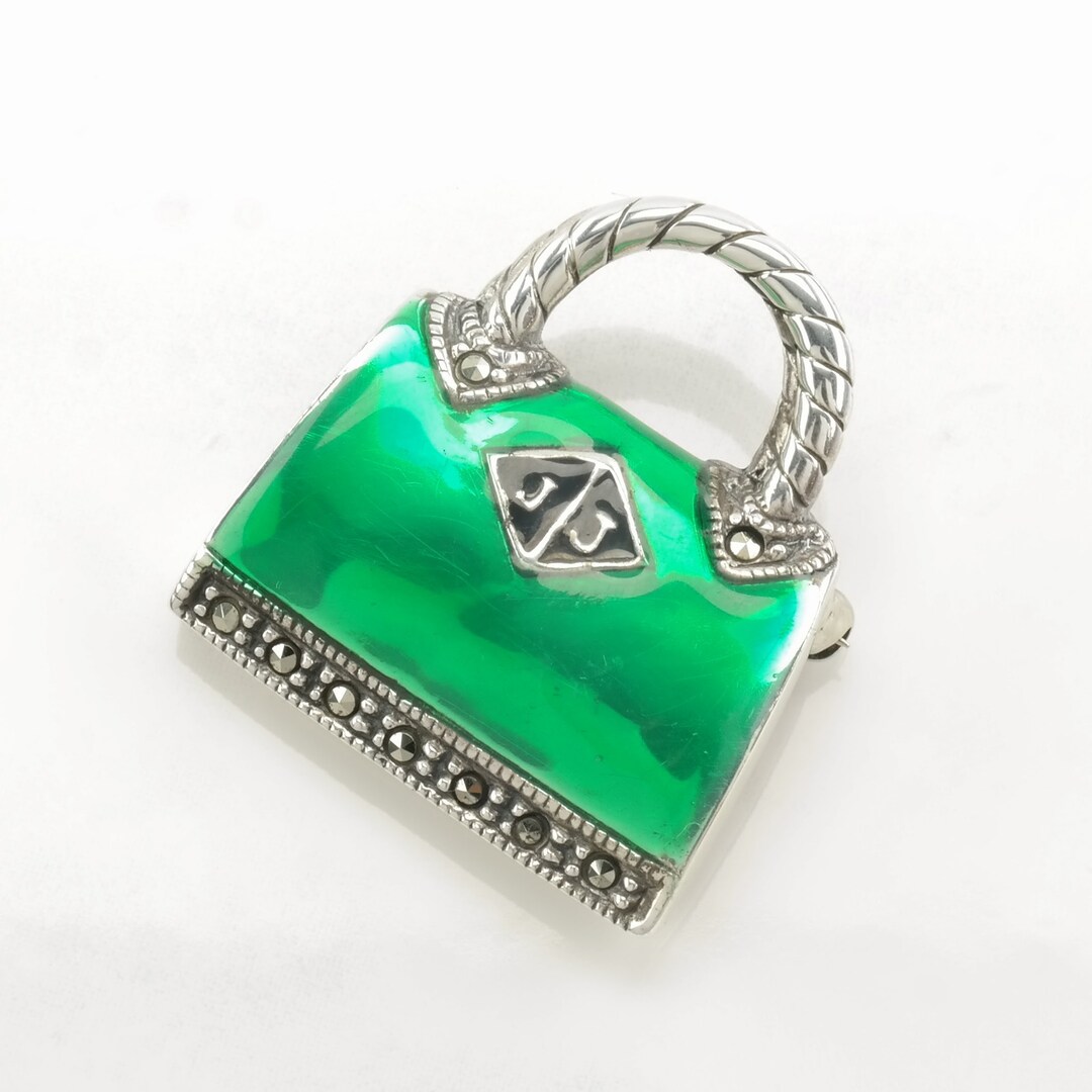 Judith Jack Sterling Silver Brooch Purse Marcasite, Enamel - Etsy