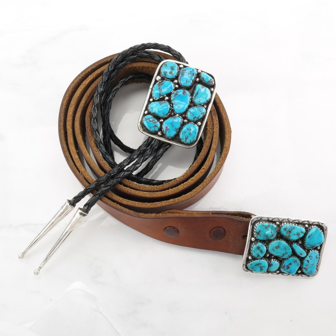 Native American Turquoise Cluster Bolo & Belt Buckle Set Leather ...