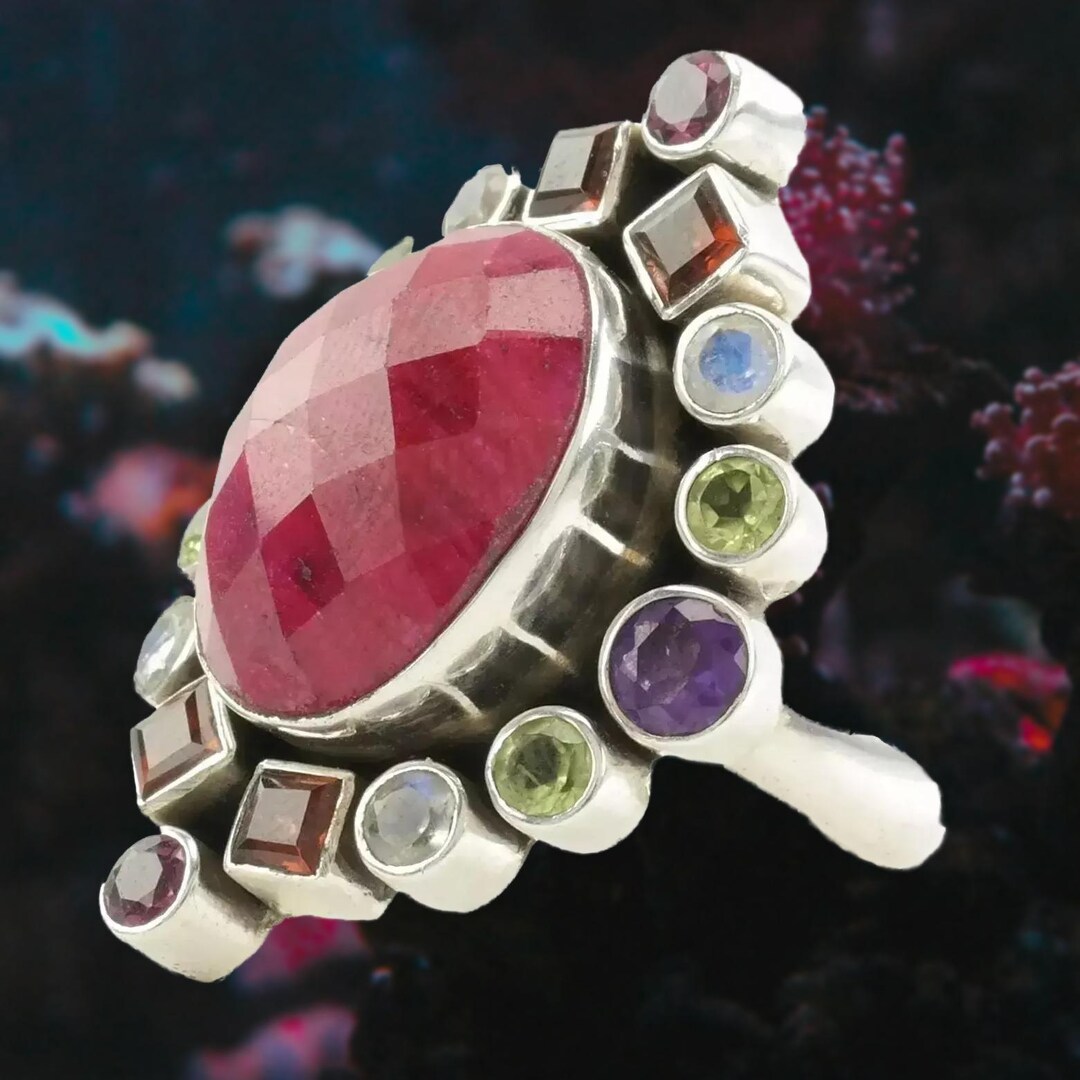 Nicky Butler Sterling Silver Ruby Corundum Multi Gem Ring - Size 5 3/4 ...