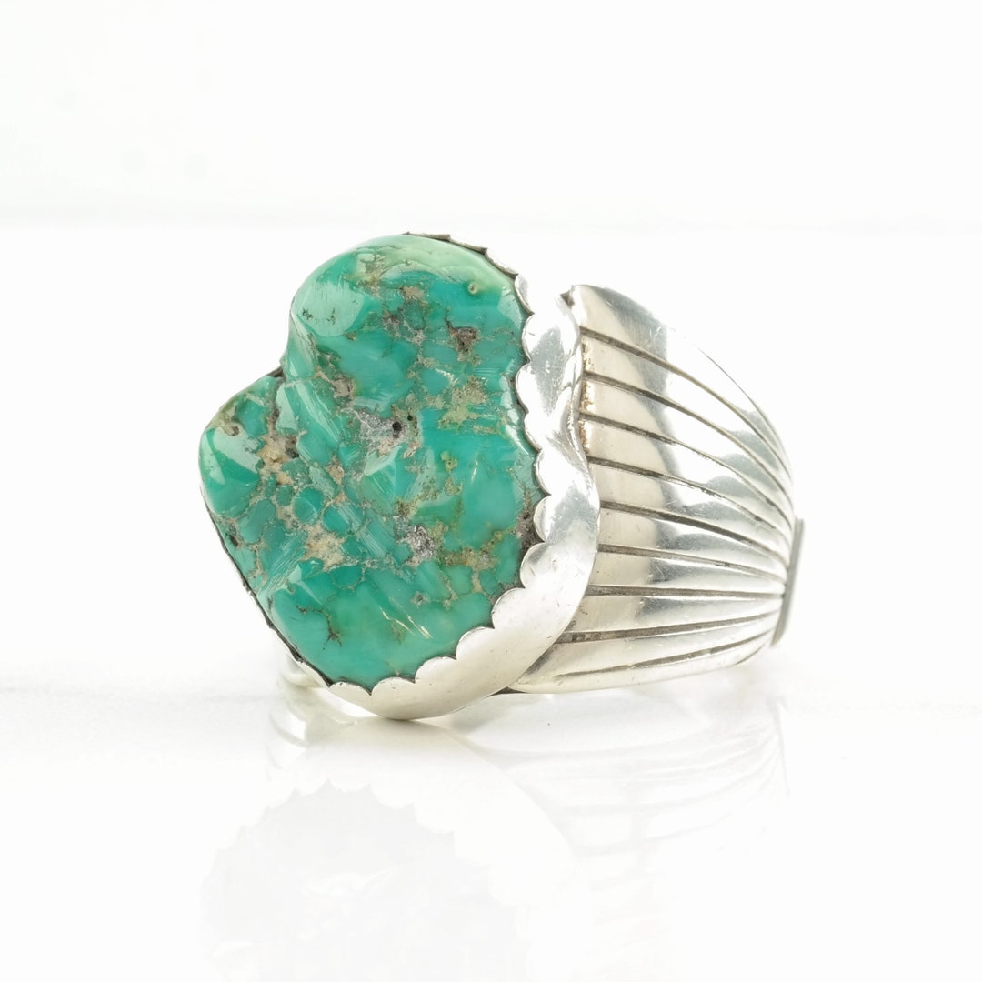 Vintage Native American Silver Ring Turquoise Carved Sterling Size 10 1 ...