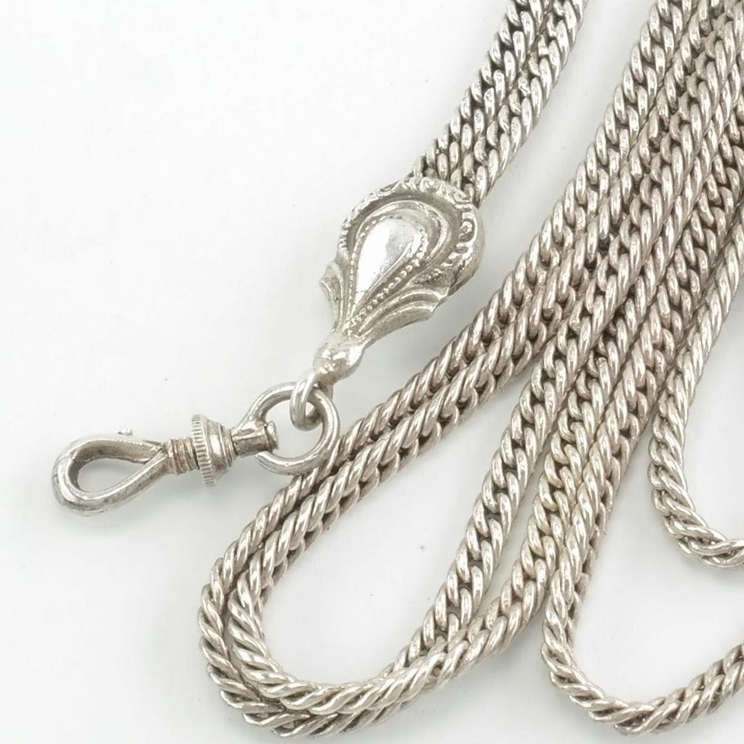 Victorian Sterling Silver Pocket Watch, Long Muff Chain Necklace - Etsy