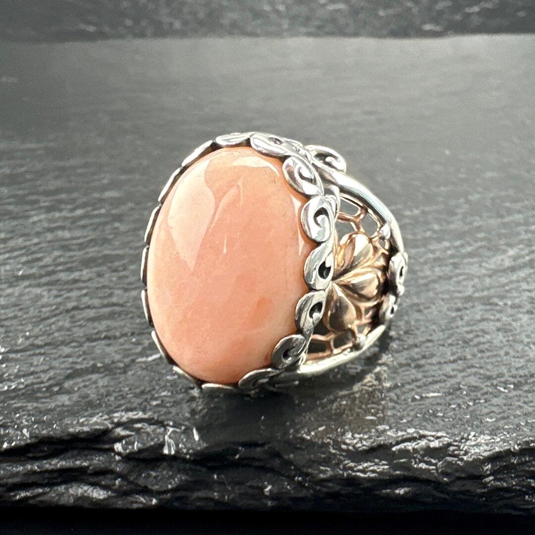 Vintage Relios Silver Ring Rhodonite Oval Copper Filigree Sterling Size ...