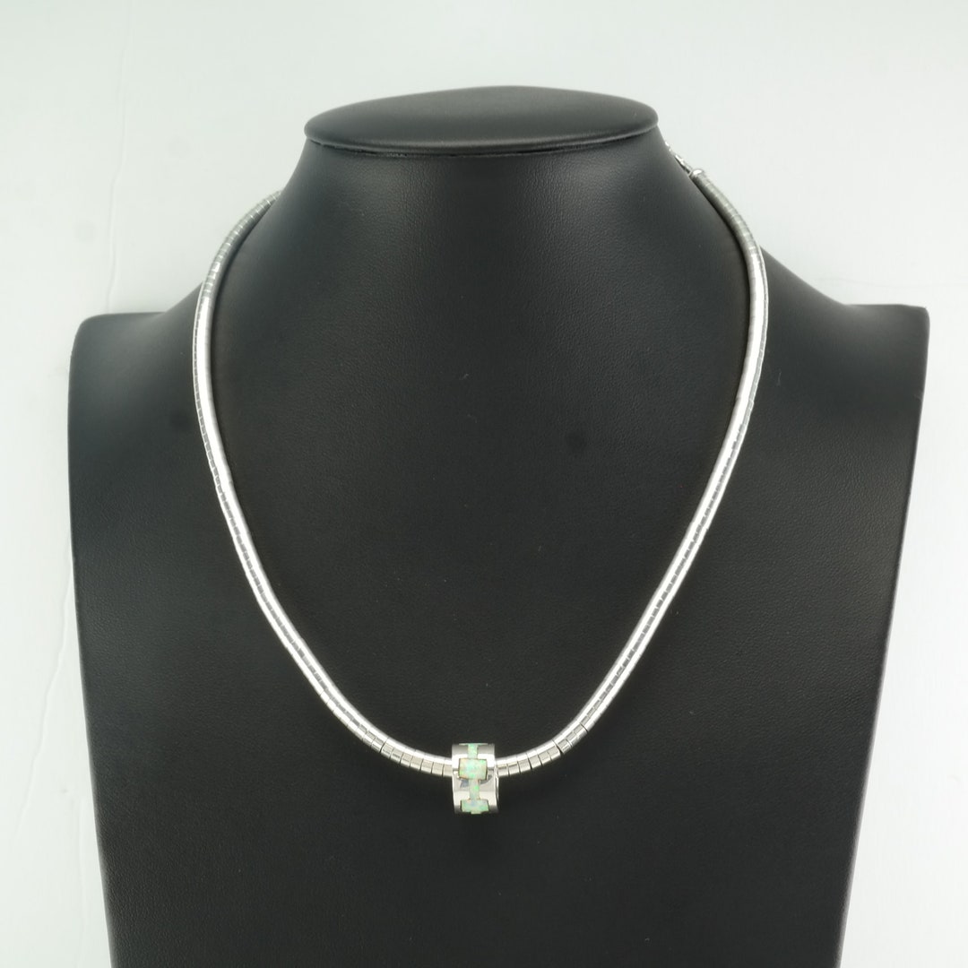 Vintage Christin Wolf Sterling Silver Lab Opal, Inlay Beaded Necklace ...