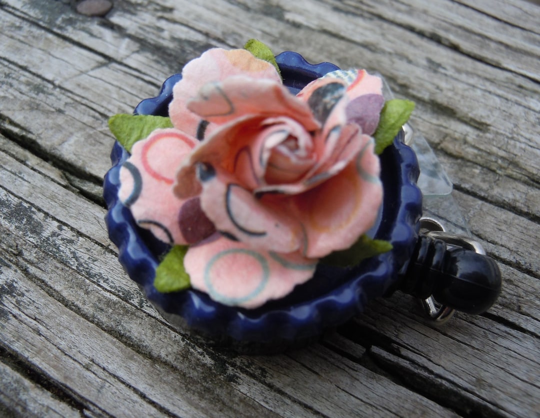 Crafted Paper Flower ID Badge Holder Pink &black Teachers / Nurses / X ...