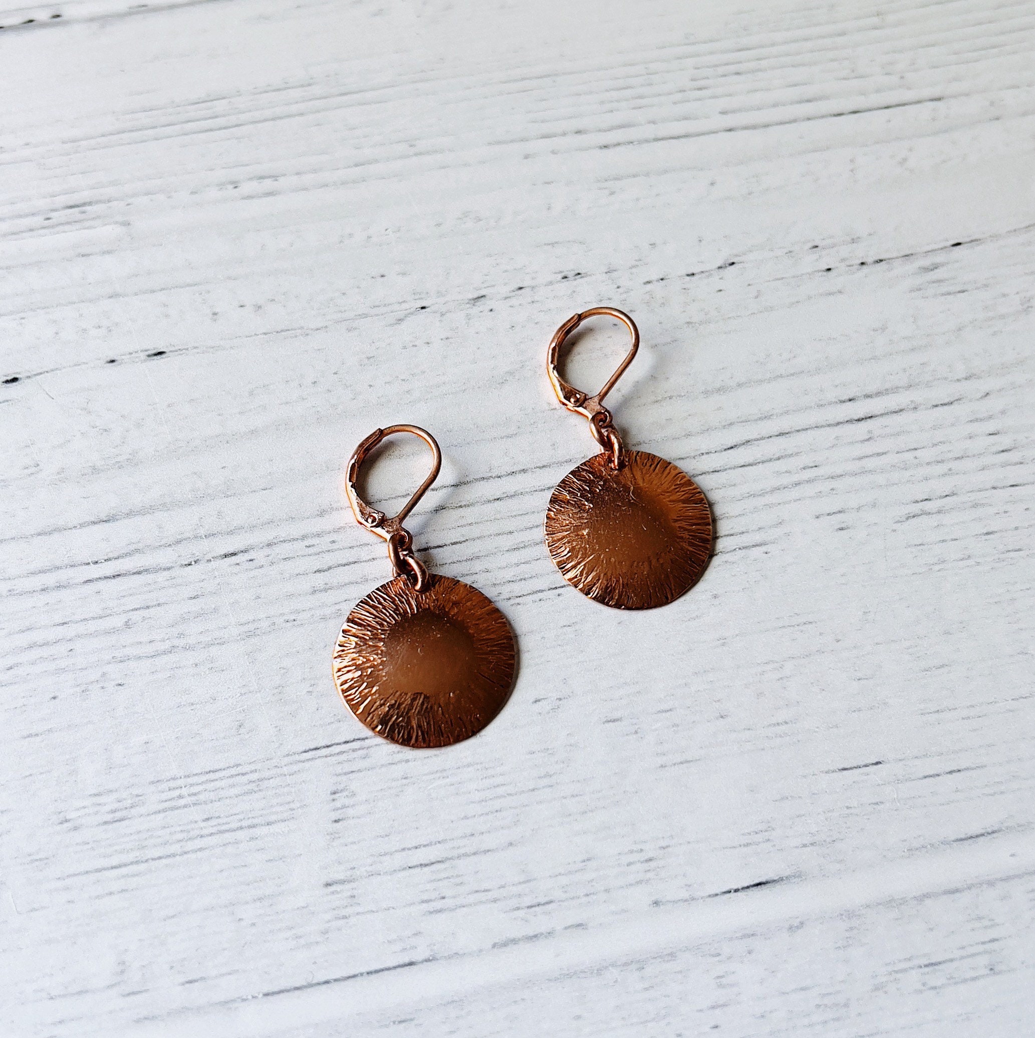 Round Copper Textured Around the Edge Earrings // Handmade // Copper ...