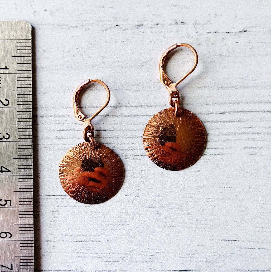 Round Copper Textured Around the Edge Earrings // Handmade // Copper ...