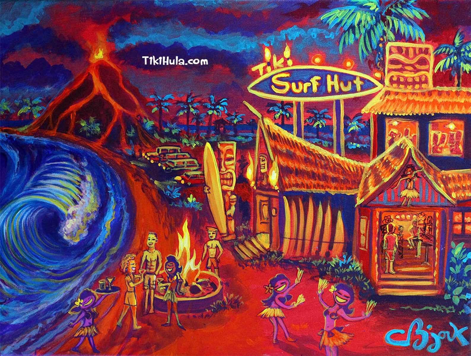 Cbjork Tikihula.com Tiki Surf Hut 8x10 PRINT Volcanic Beach Hawaiian ...