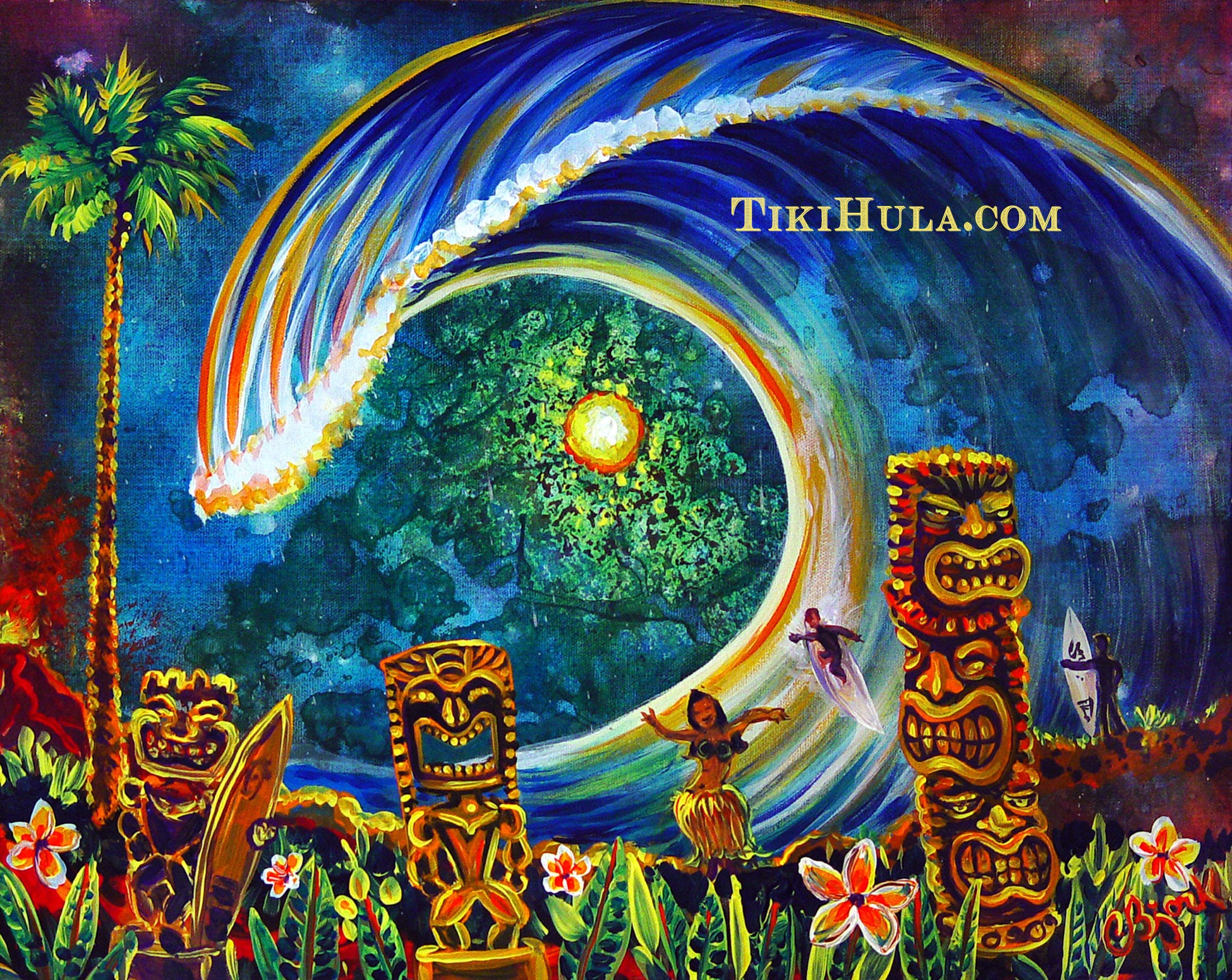 Cbjork Tikihula.com Tiki Hula Big Wave 8x10 PRINT Volcanic Beach ...