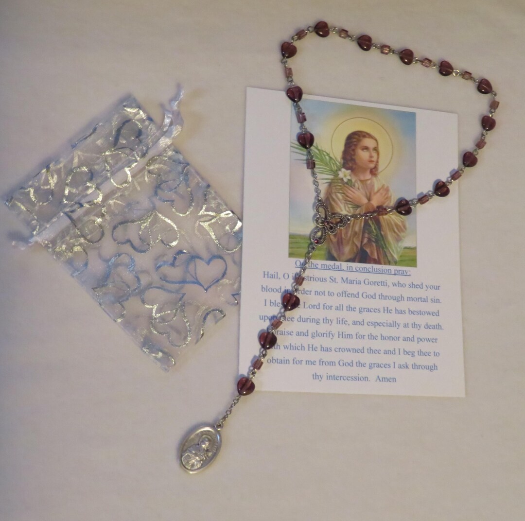 St. Maria Goretti Chaplet With Rose Pink Czech Glass 8mm Helix Shape ...