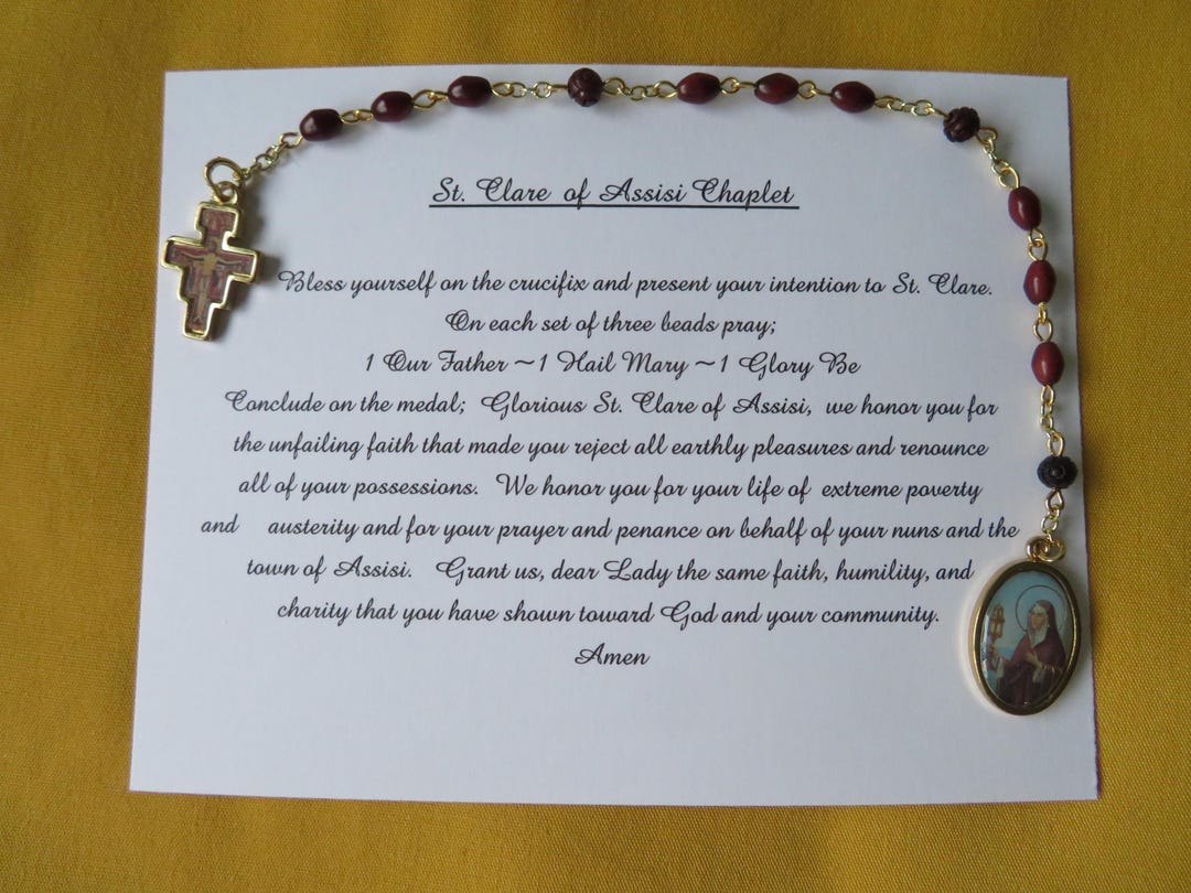 St. Clare Chaplet With GOLD Crucifix and Medal, Prayer Card & Pouch in ...