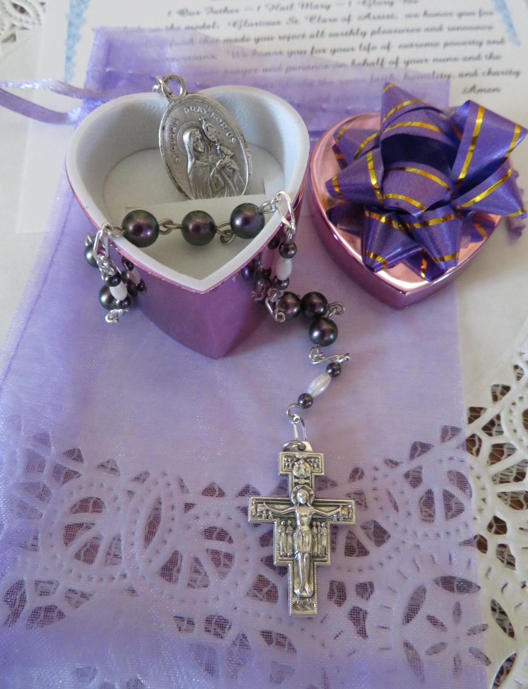 St. Clare of Assisi Chaplet With Iris Purple Pearl Czech Glass 6mm ...