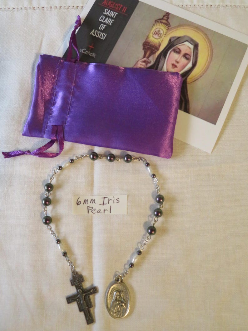 St. Clare of Assisi Chaplet With Iris Purple Pearl Czech Glass 6mm ...