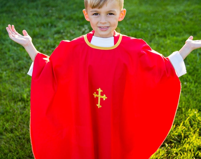 Boys' Priest Red Chasuble With Gold Cross Centerpiece and Matching ...