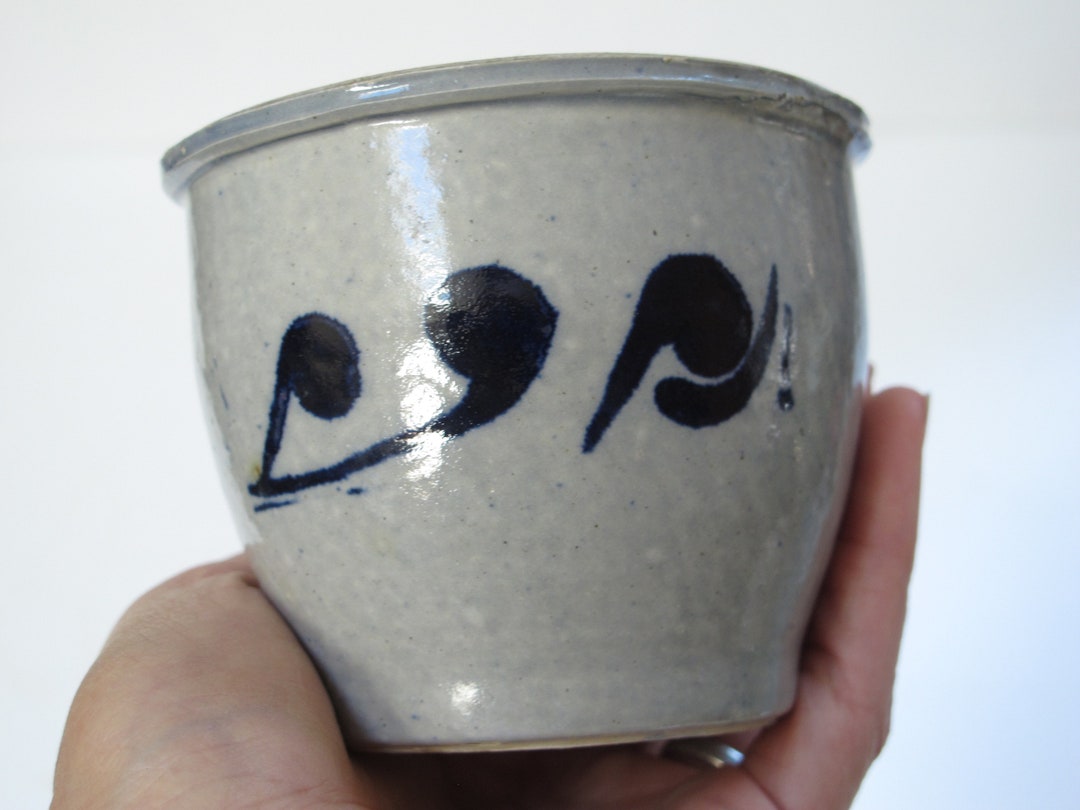 French Country Blue Stoneware Planter Salt Glaze on Gray Pottery Pot ...