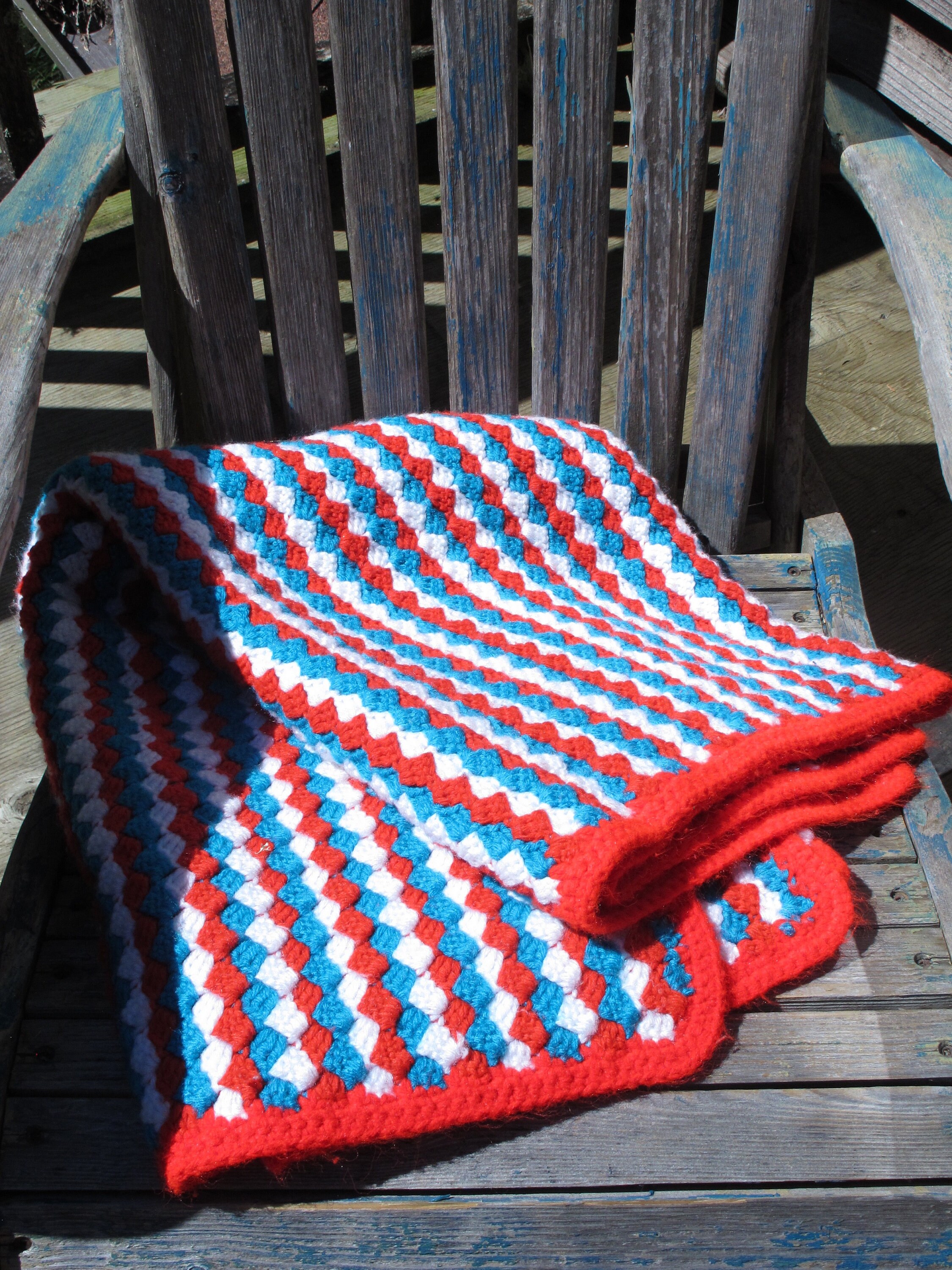 Colorful Crochet Throw Blue Red White Bright Boho Crochet | Etsy