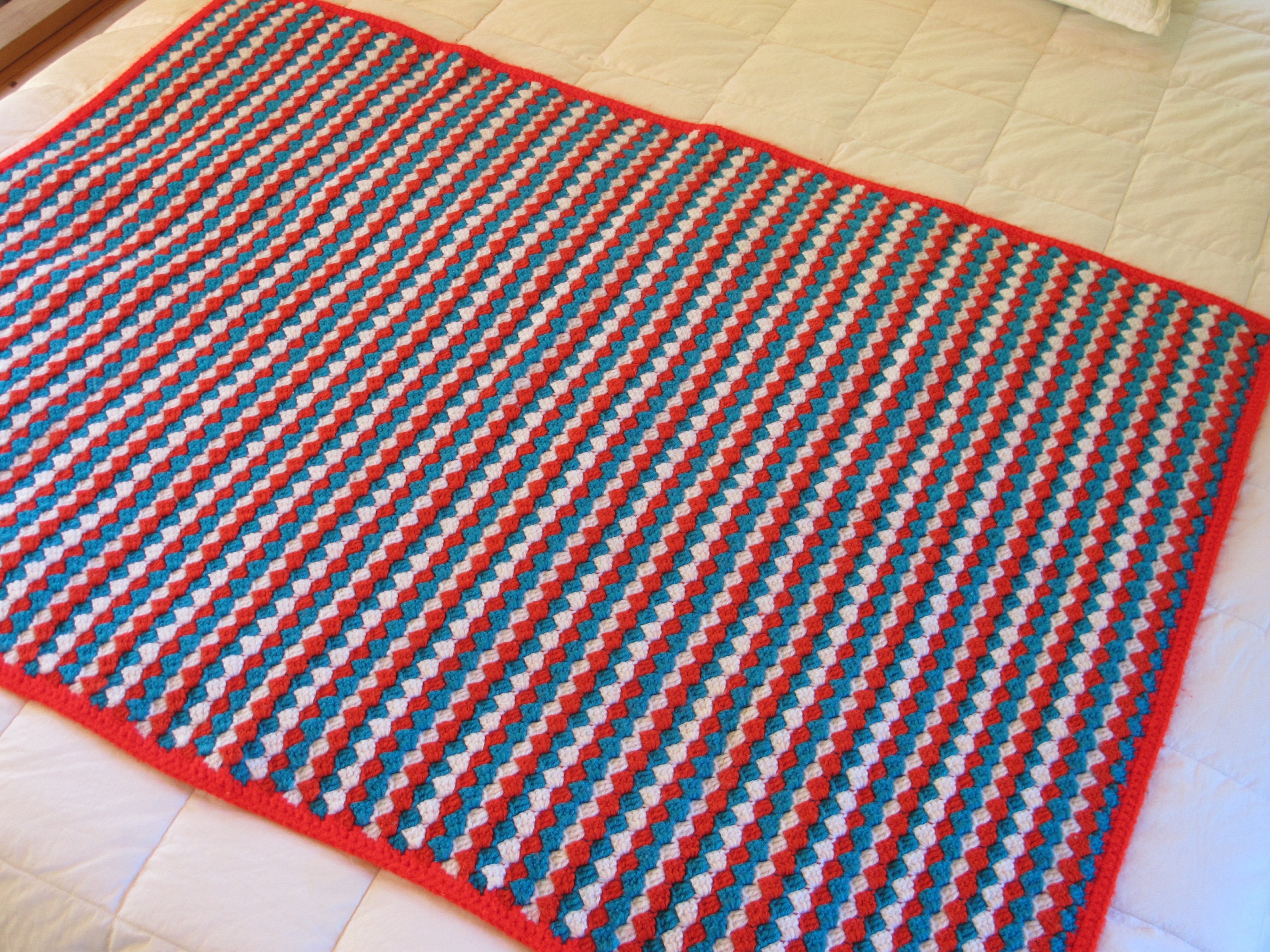 Colorful Crochet Throw Blue Red White Bright Boho Crochet | Etsy