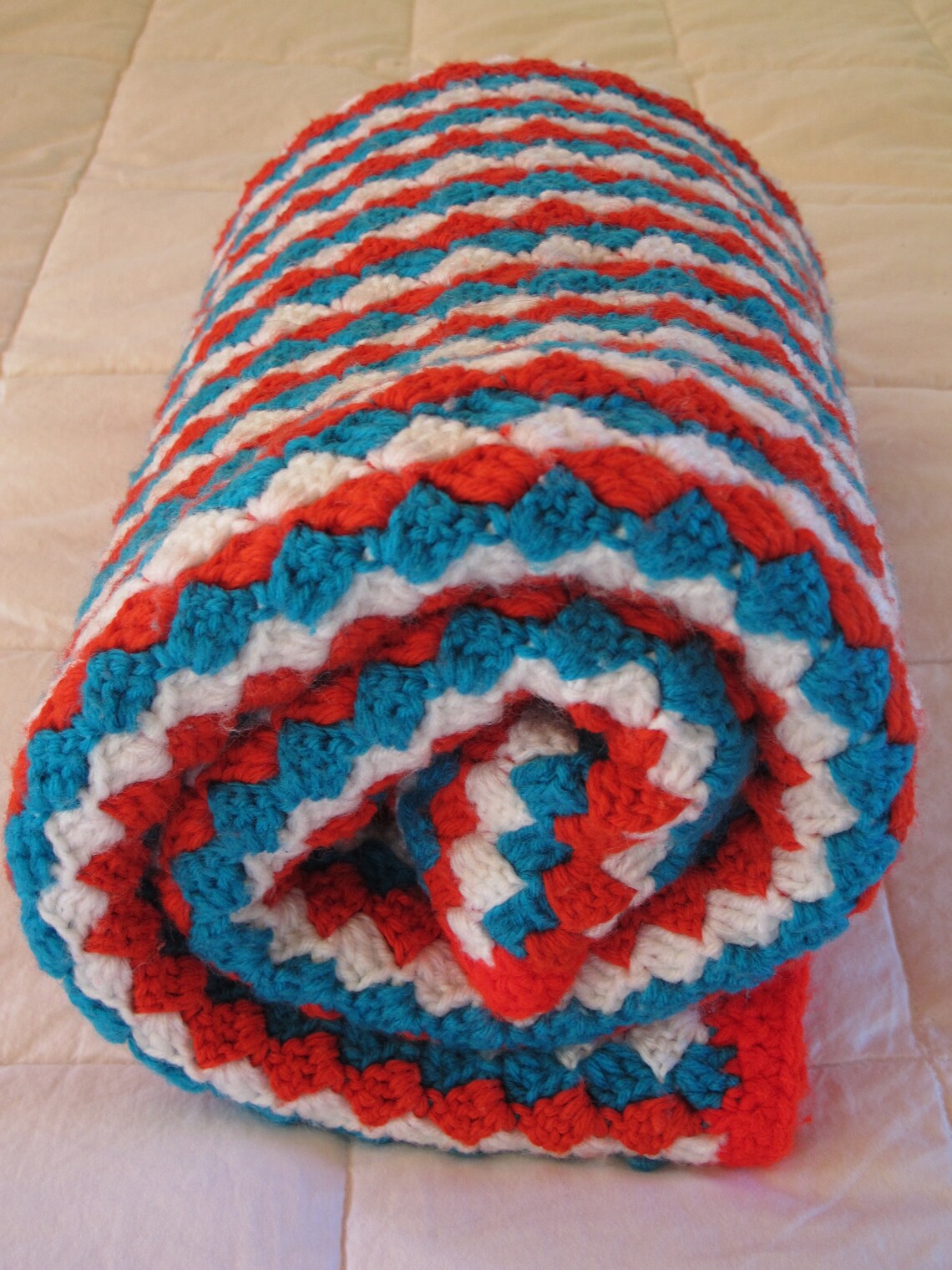 Colorful Crochet Throw Blue Red White Bright Boho Crochet | Etsy