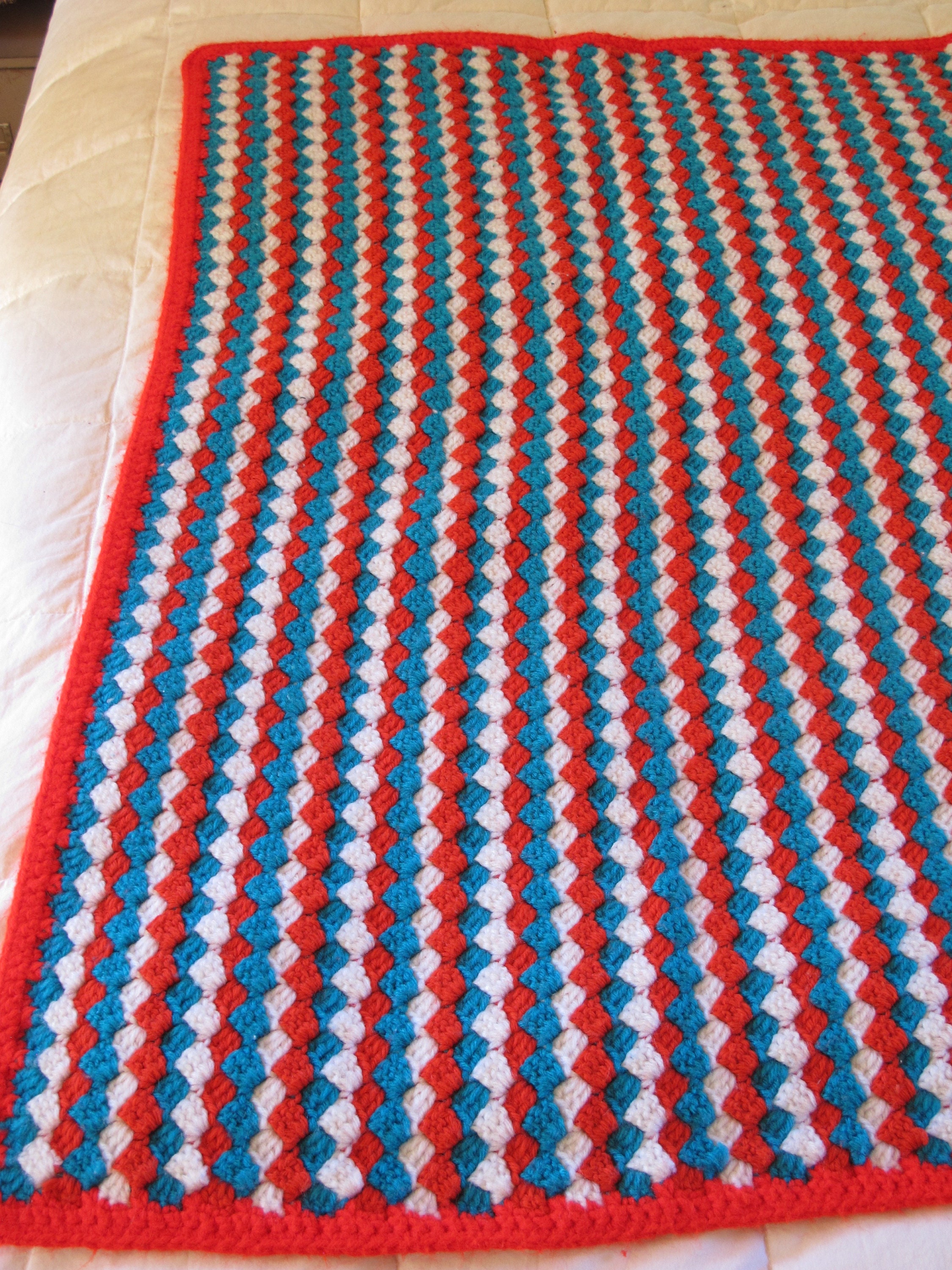 Colorful Crochet Throw Blue Red White Bright Boho Crochet | Etsy