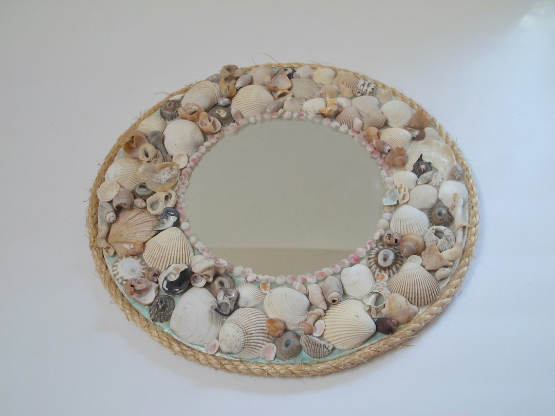 Vintage Seashell Mirror Seashell Wreath Small Round Seashell Mirror ...