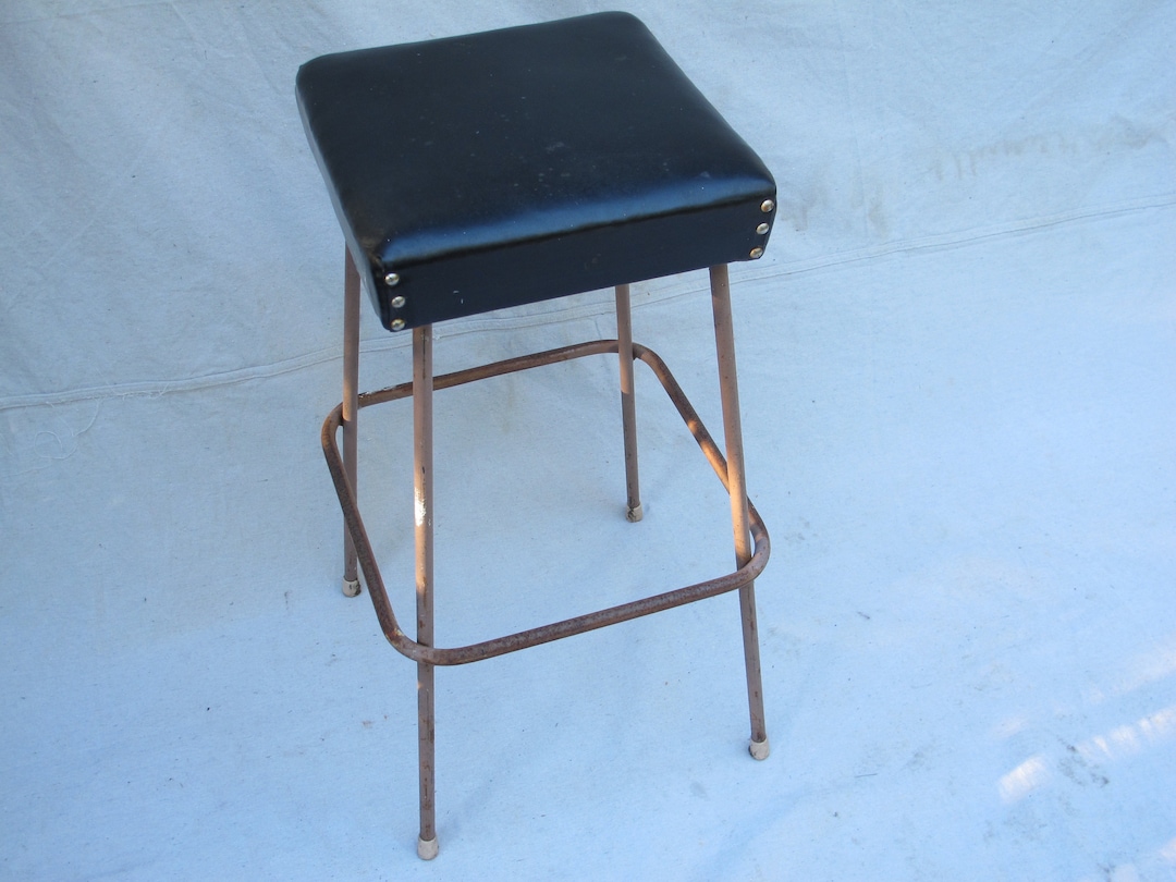 Industrial Metal Shop Stool Vintage Metal Stool Mid Century Stool ...