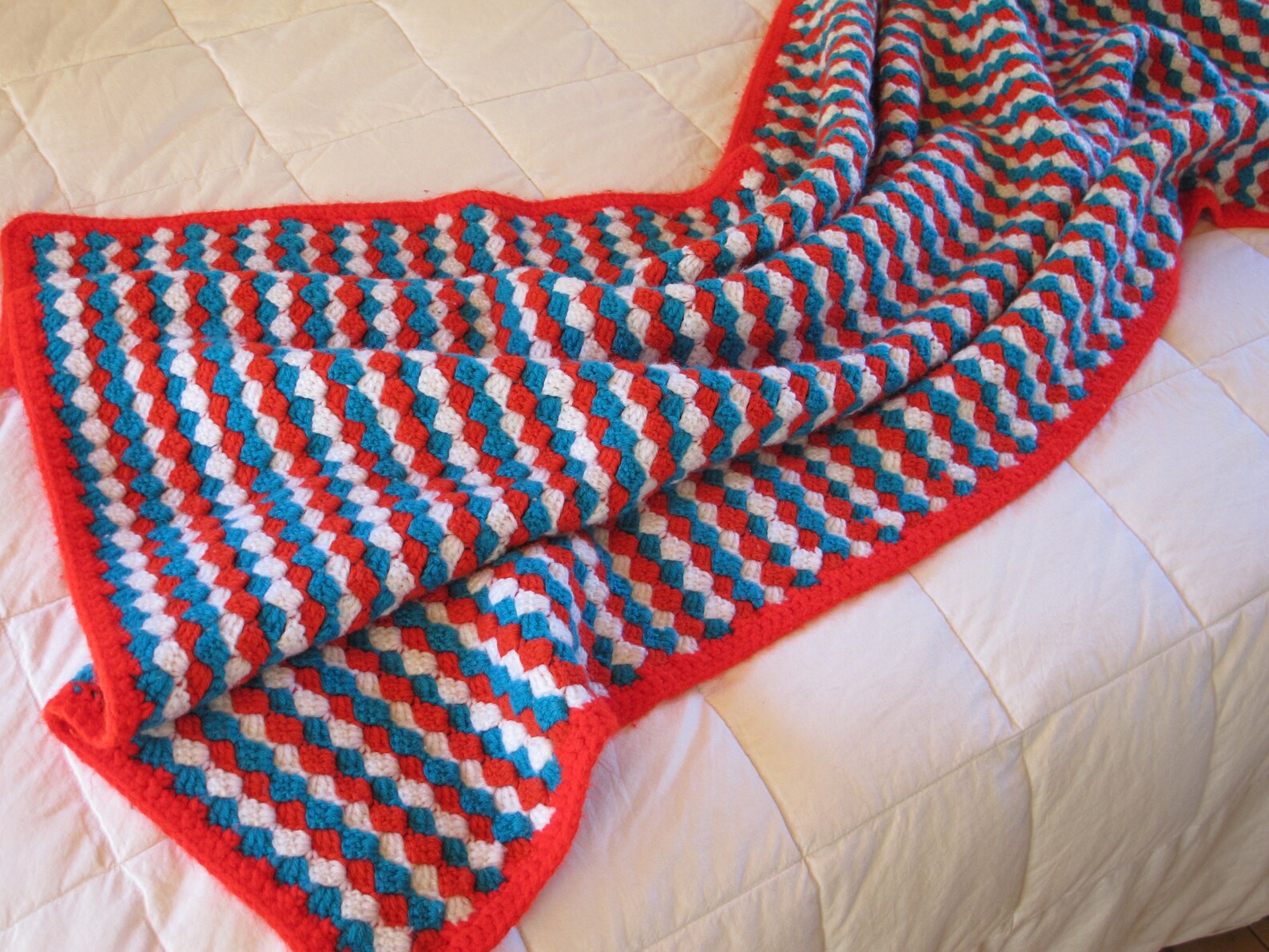 Colorful Crochet Throw Blue Red White Bright Boho Crochet | Etsy