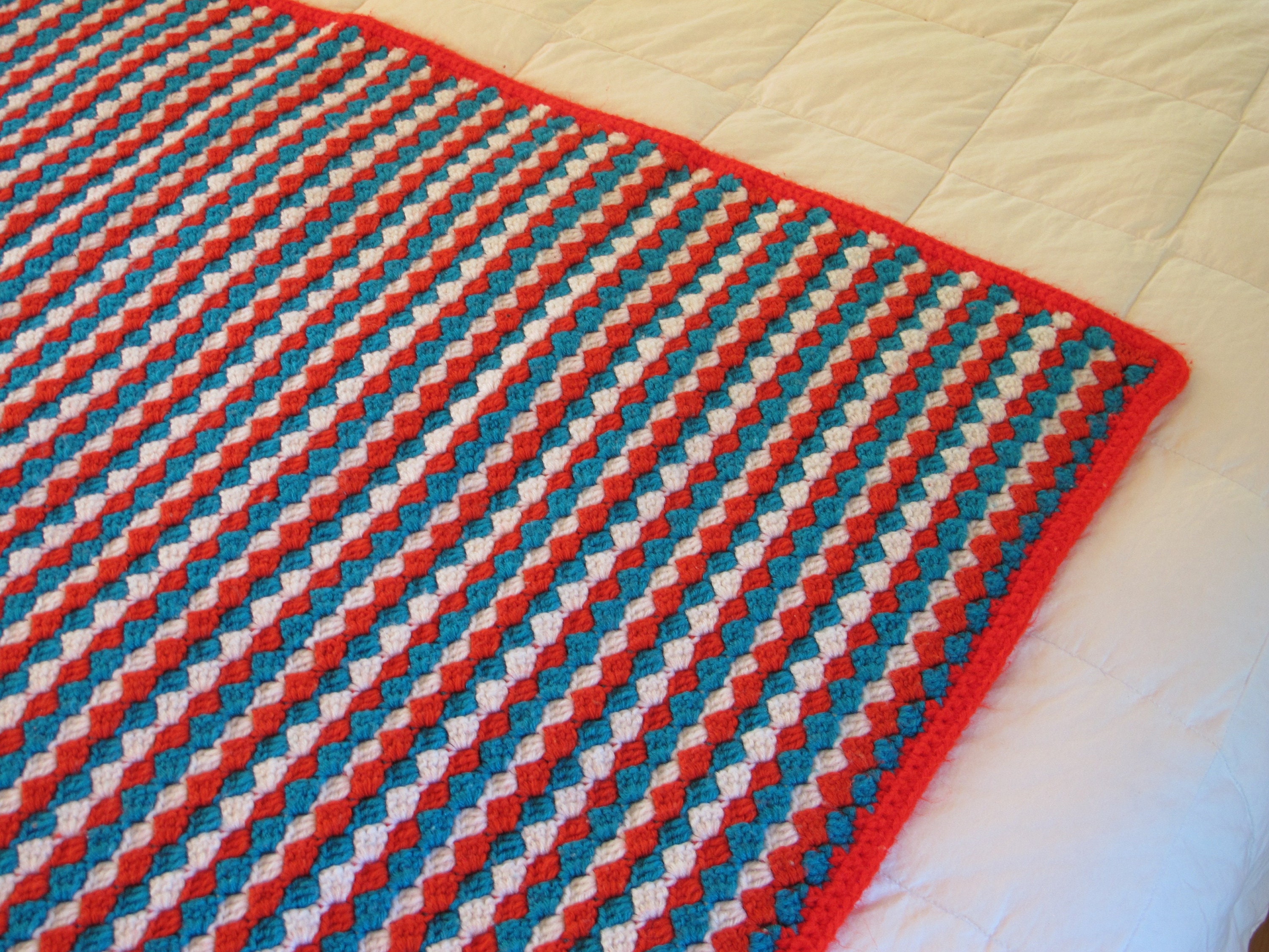 Colorful Crochet Throw Blue Red White Bright Boho Crochet | Etsy