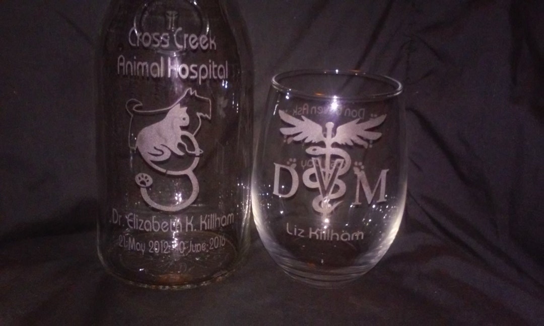 DVM Gift Stemless Wine Glass and Carafe, Etched Wine Glasses for Vet ...