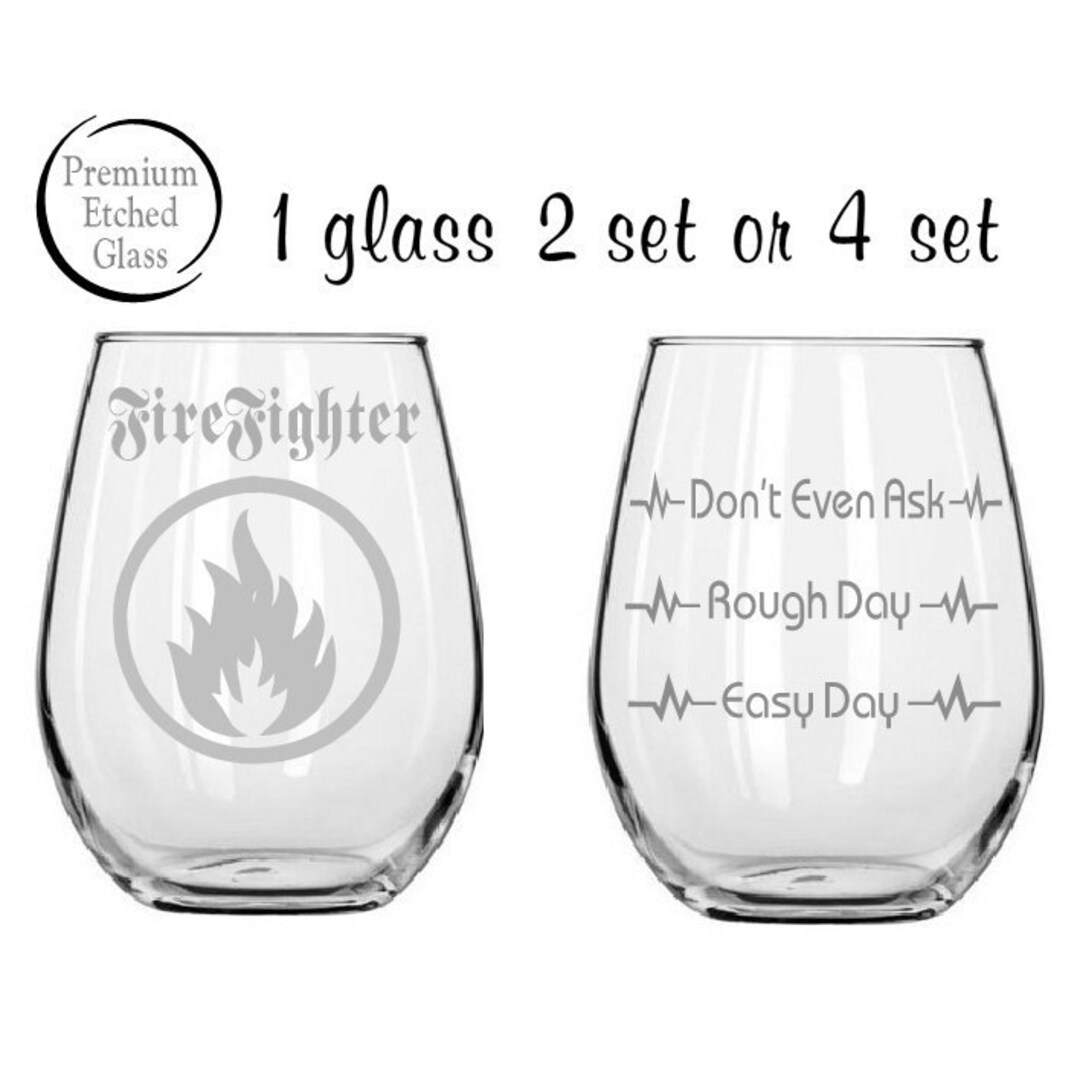 Firefighter Glass, Good Day Bad Day Glass, Stemless Wine Glass, Gift ...