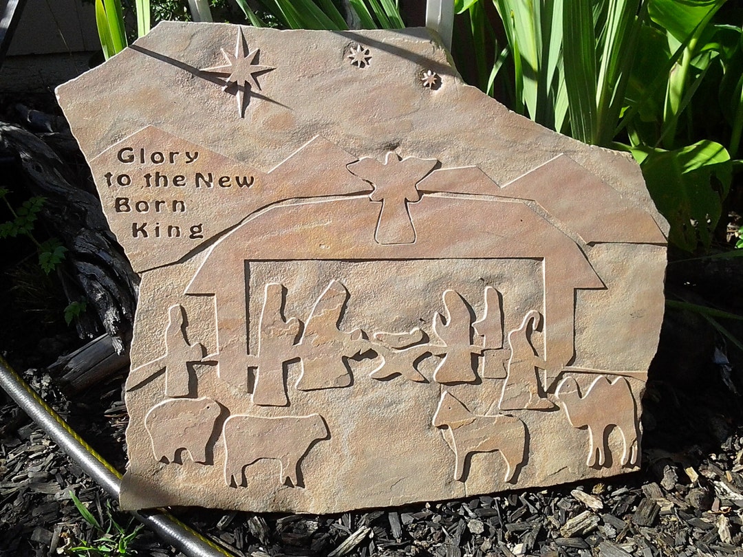 Nativity Set Engraved Stone, Personalized Garden Stone Nativity Scene ...