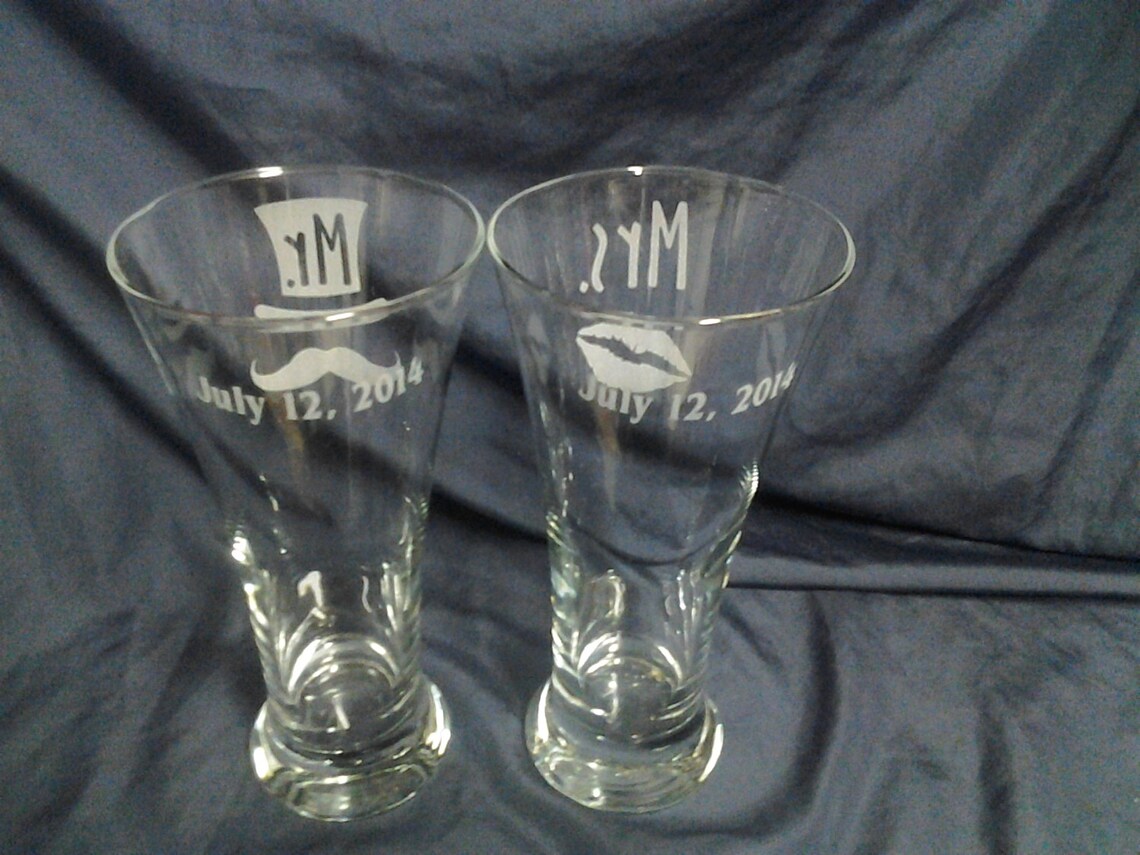 Etched Glasses Mr And Mrs Glassespilsners Glasses Wedding Etsy