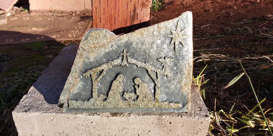 Nativity Scene Engraved in Stone, Stone Engraved Manger Scene ...