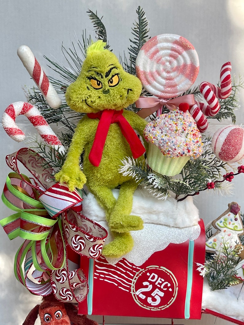 Grinch Inspired Arrangement Mailbox Xmas Arrangement Gingerbread Man ...