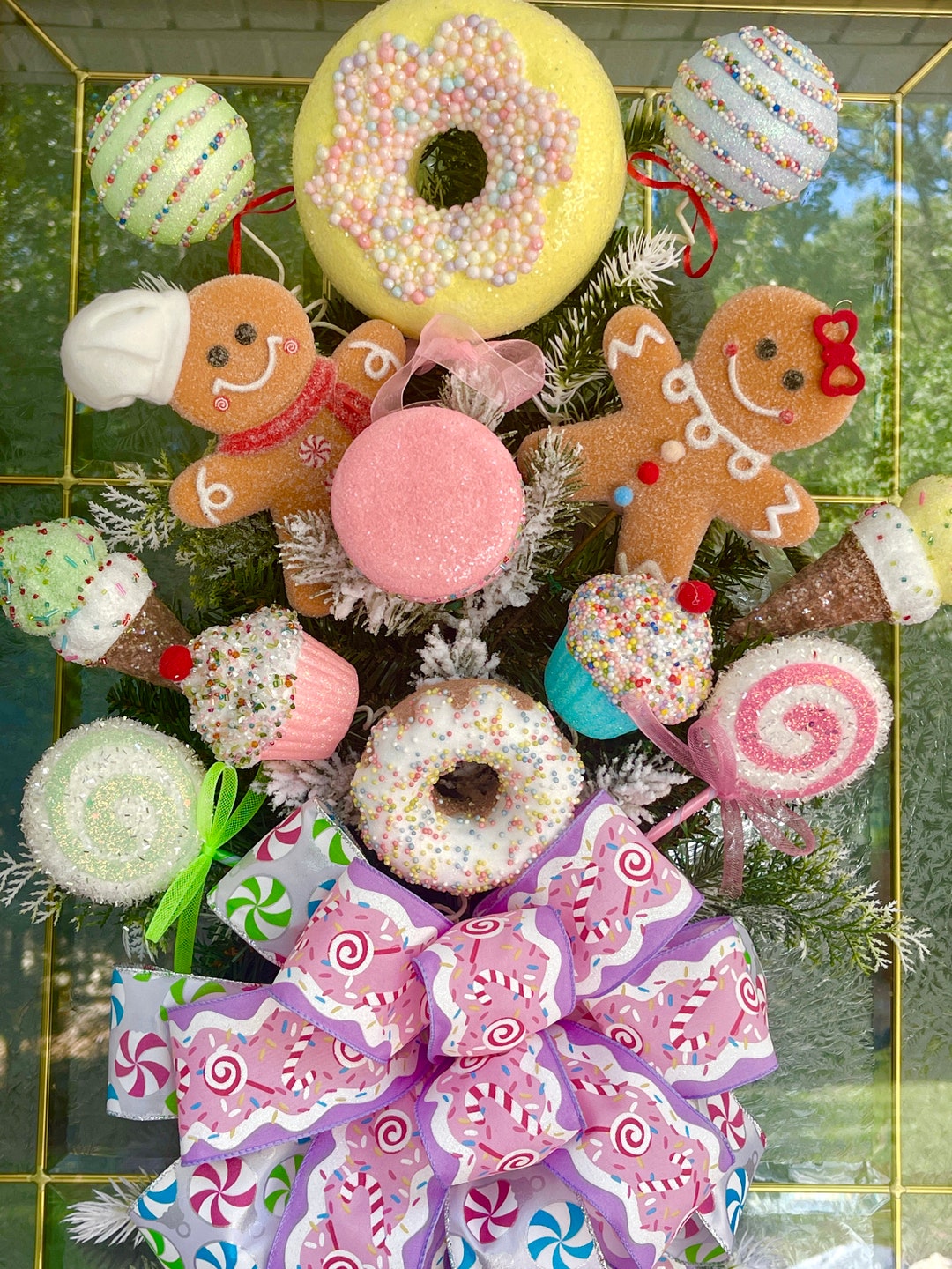 Gingerbread Flocked Swag Centerpiece Wreath Arrangement Gingerbread ...