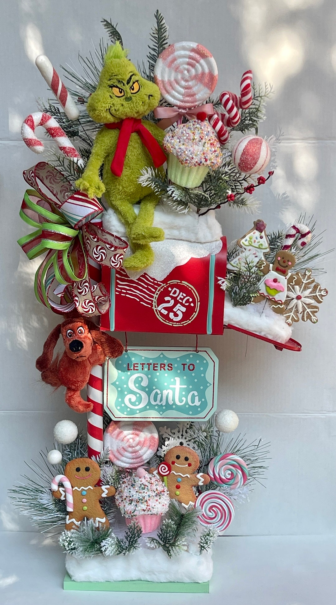 Grinch Inspired Arrangement Mailbox Xmas Arrangement Gingerbread Man ...