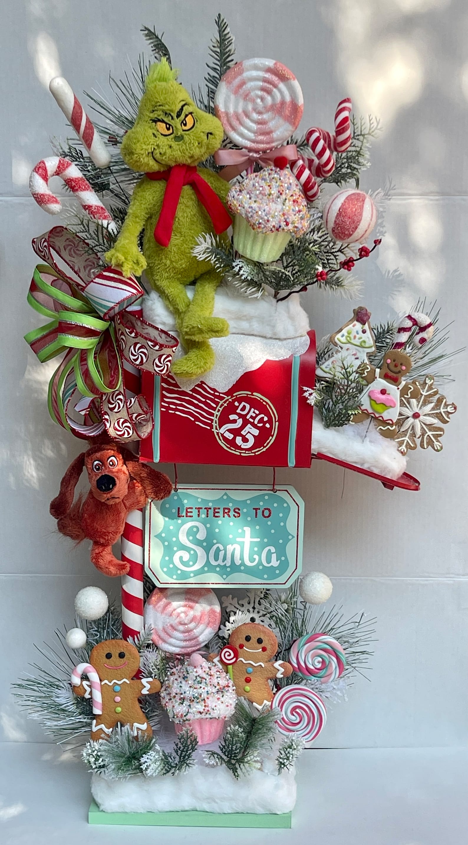 Grinch Inspired Arrangement Mailbox Xmas Arrangement Gingerbread Man ...
