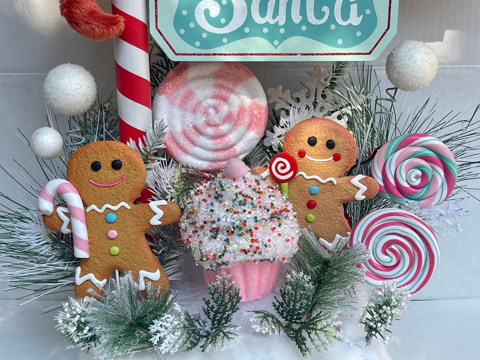 Grinch Inspired Arrangement Mailbox Xmas Arrangement Gingerbread Man ...