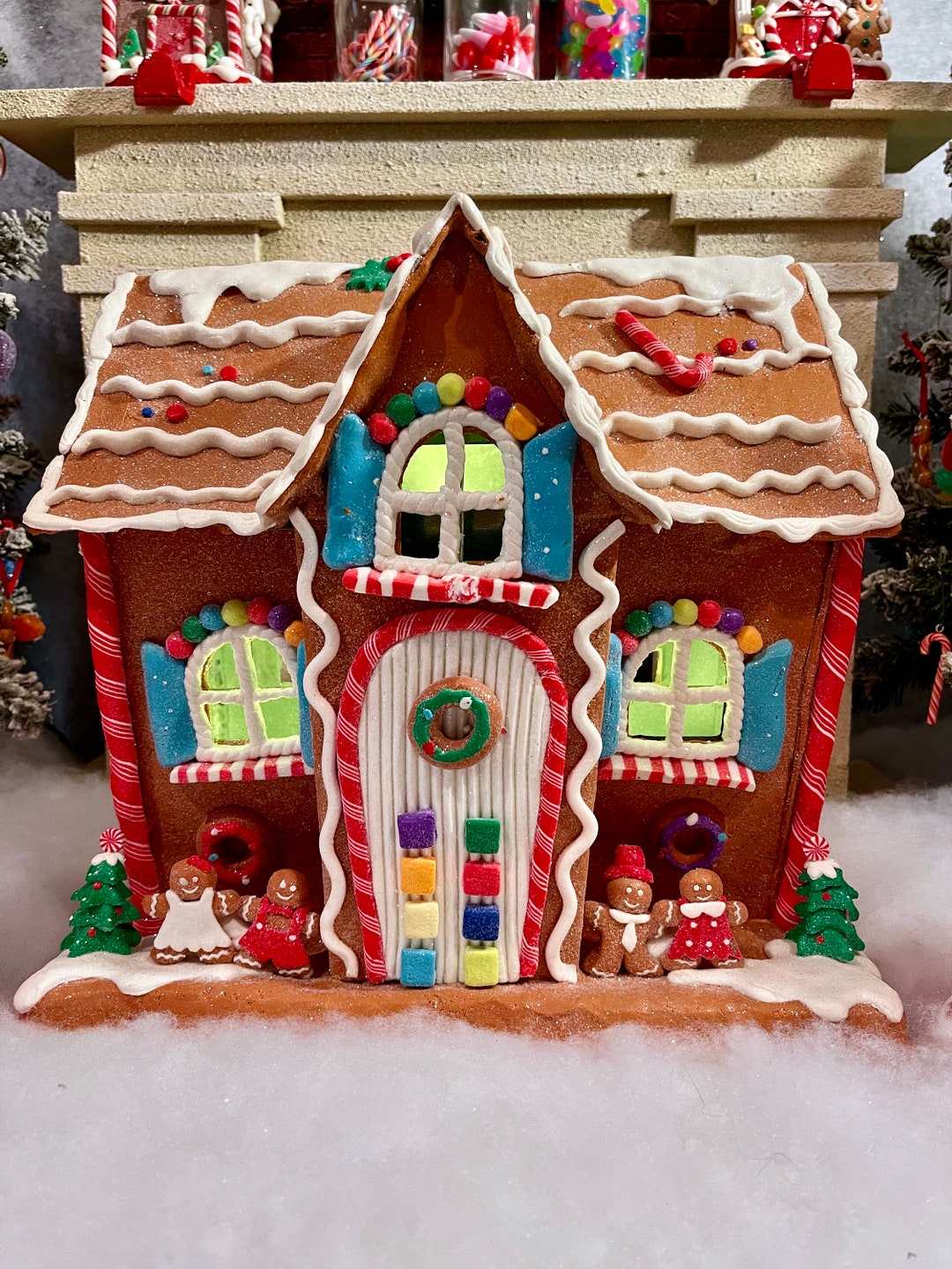 LED Lighted Gingerbread House Fake Candy Cane Xmas Decor Prop ...