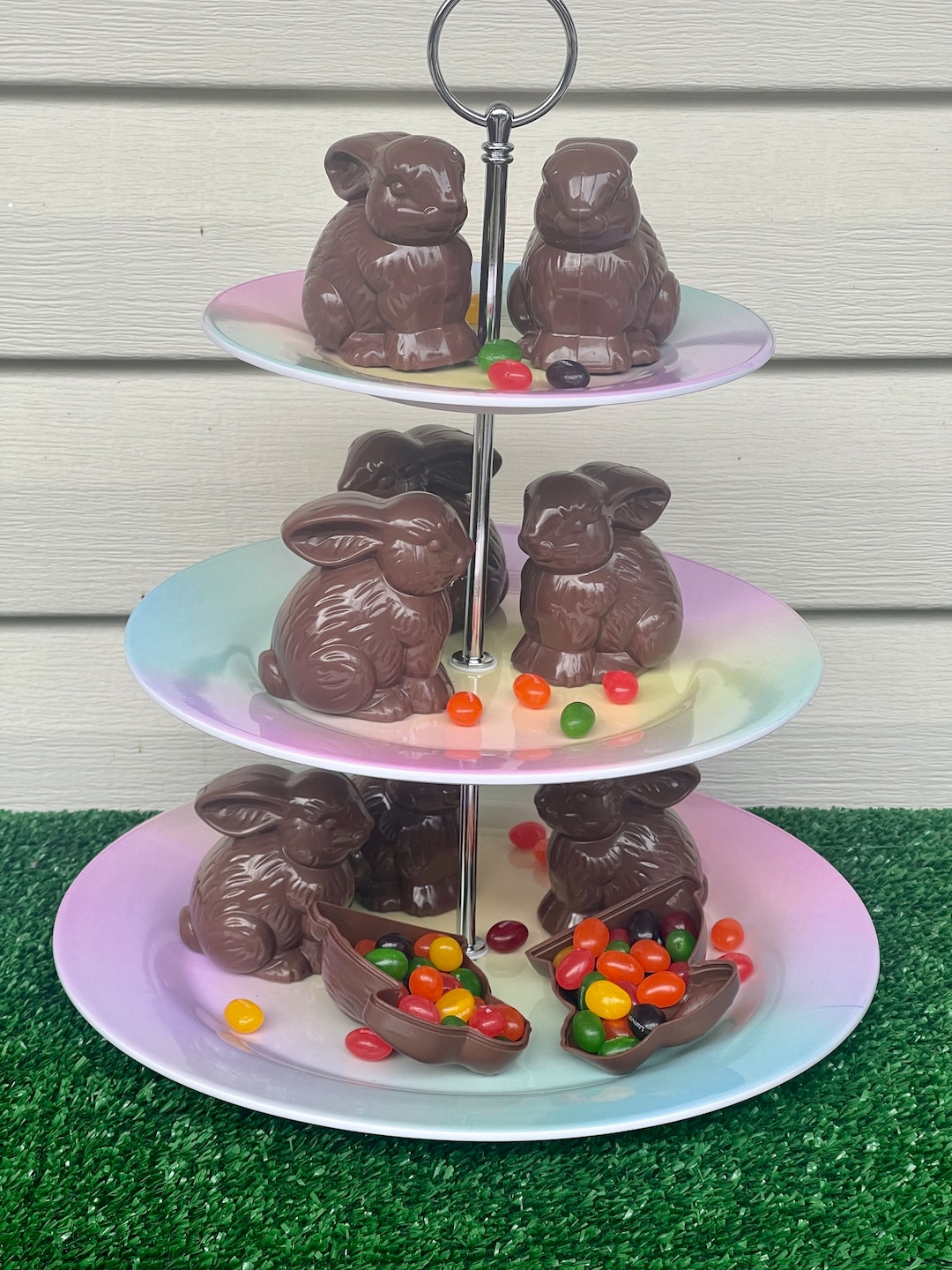 Chocolate Bunny Rabbit Shaped Plastic Container Figural Fake Chocolate ...