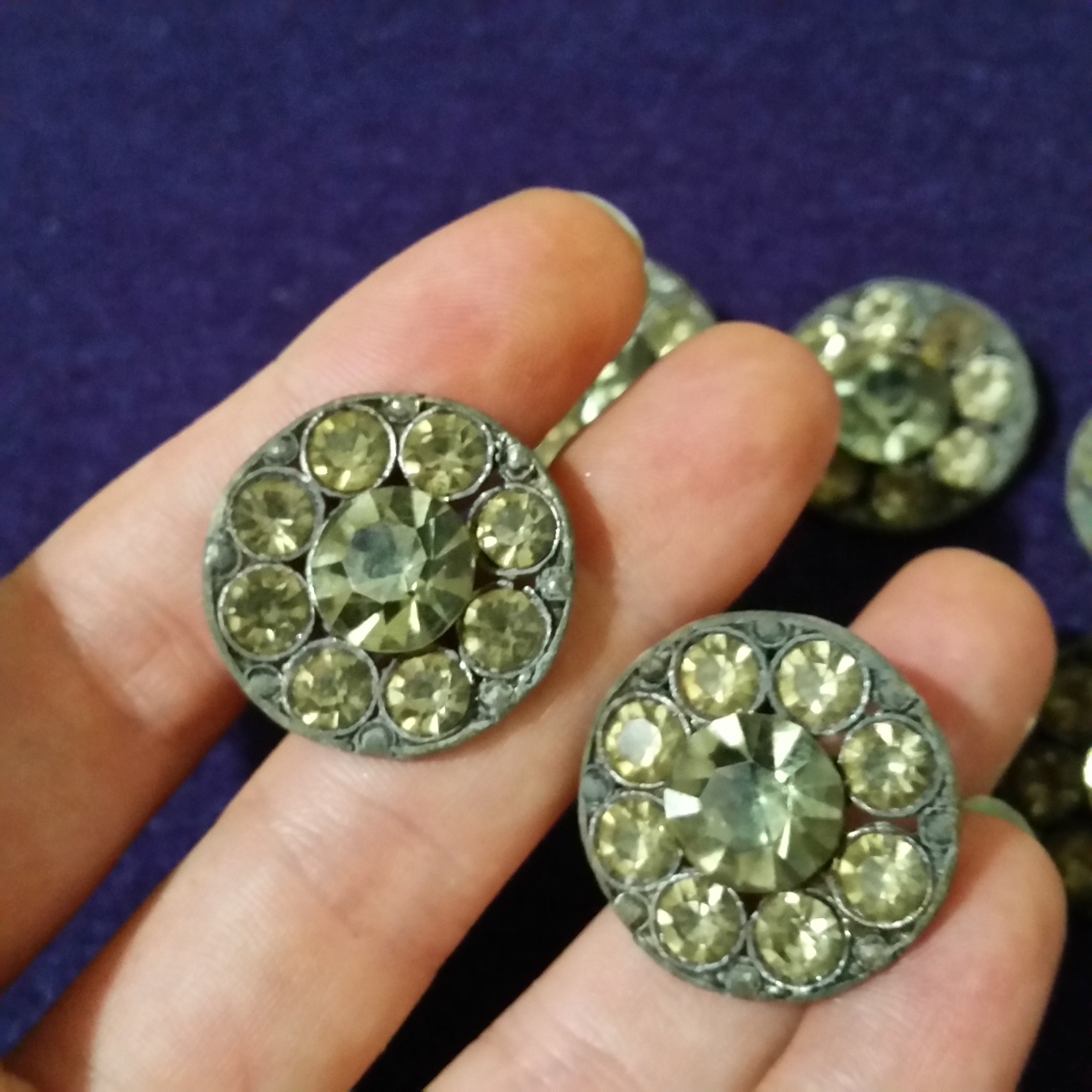 6 Large Vintage Rhinestone Buttons Gray Green Metal - Etsy