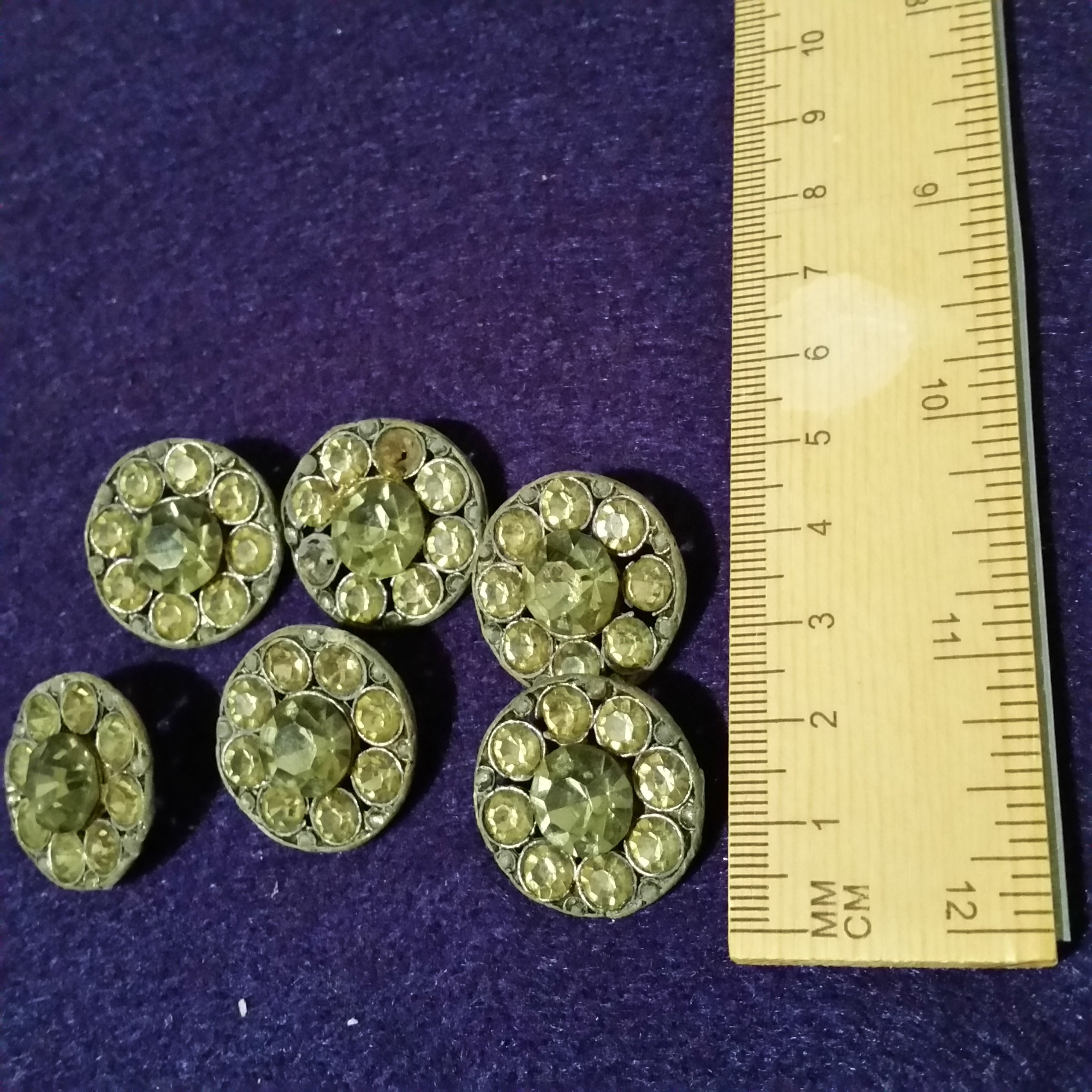 6 Large Vintage Rhinestone Buttons Gray Green Metal - Etsy