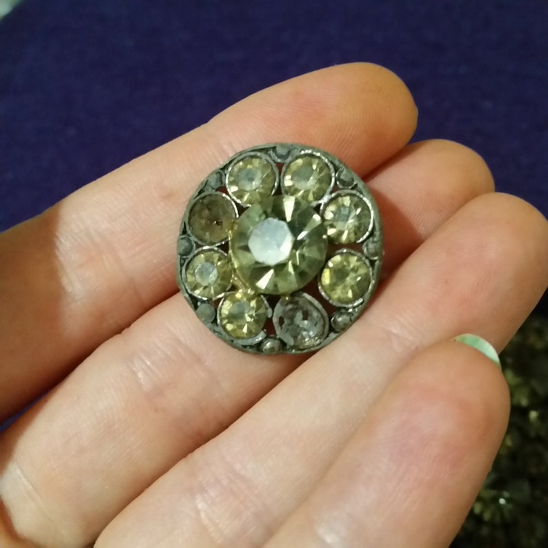 6 Large Vintage Rhinestone Buttons Gray Green Metal - Etsy