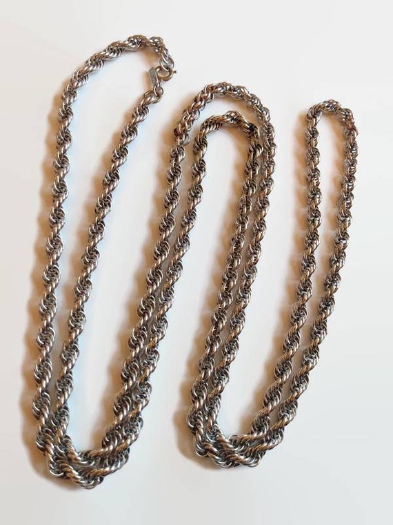 Monet long silver tone chain necklace | Etsy