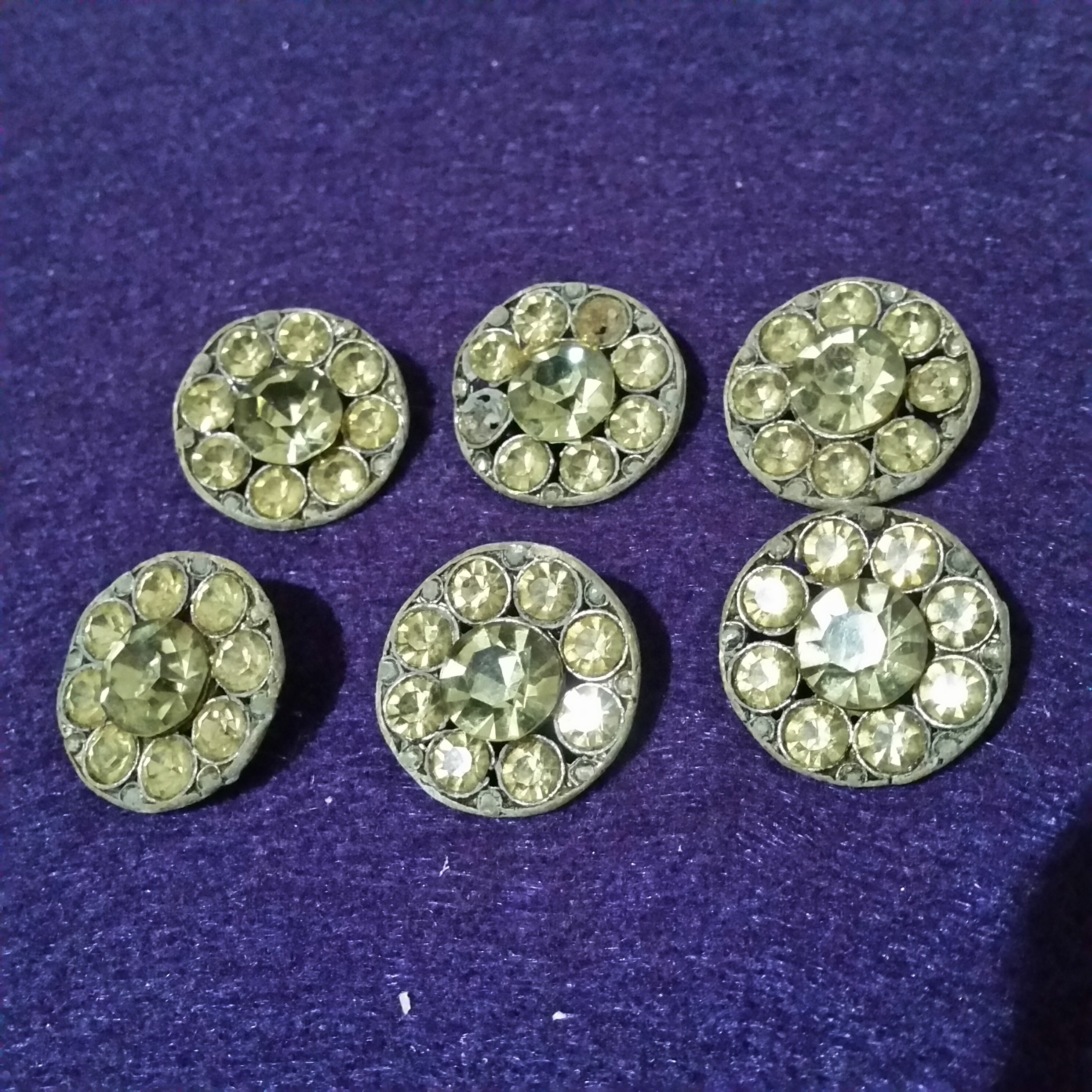 6 Large Vintage Rhinestone Buttons Gray Green Metal - Etsy